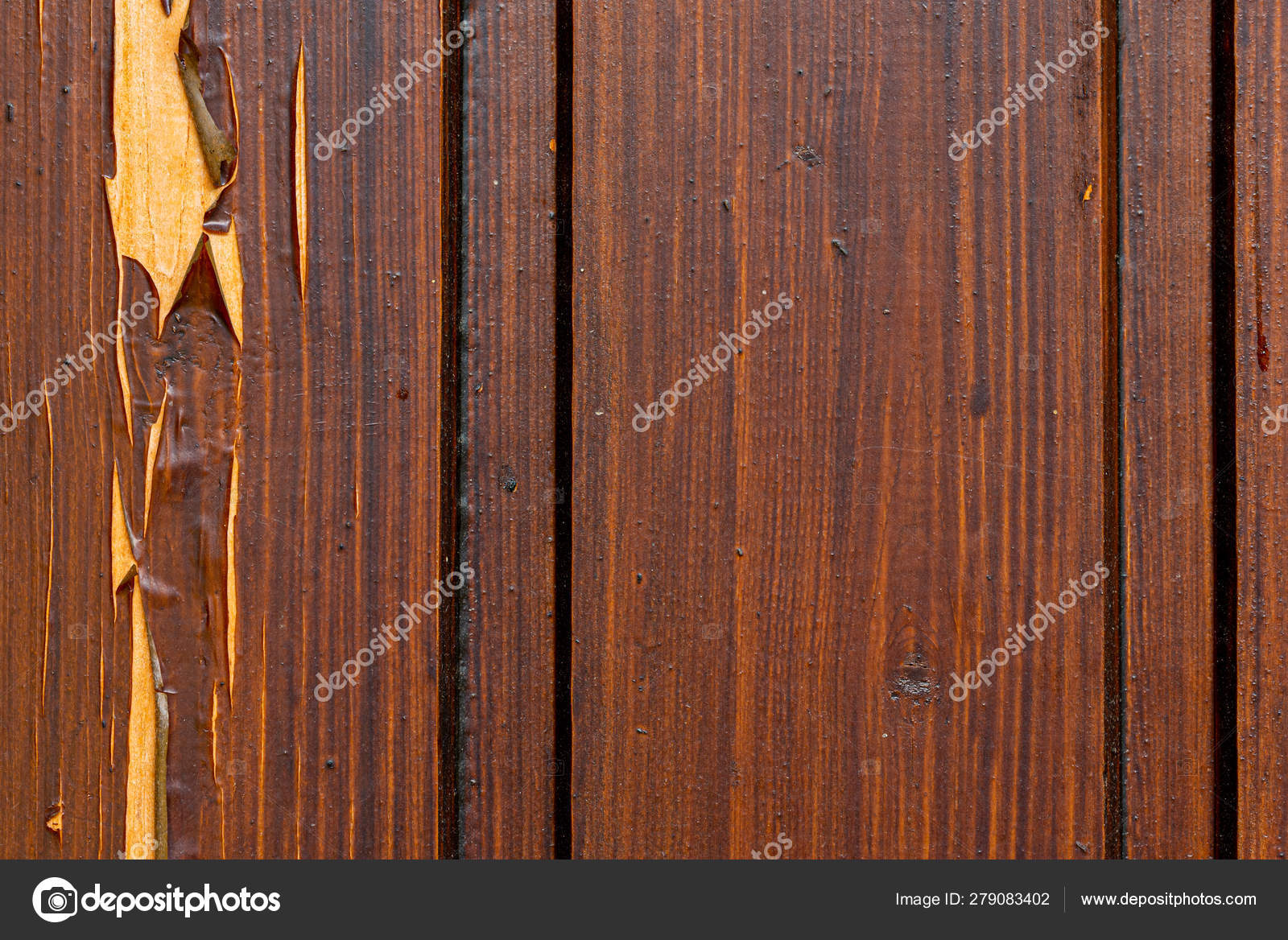 The surface of the old wooden boards with cracked varnish. Background ...