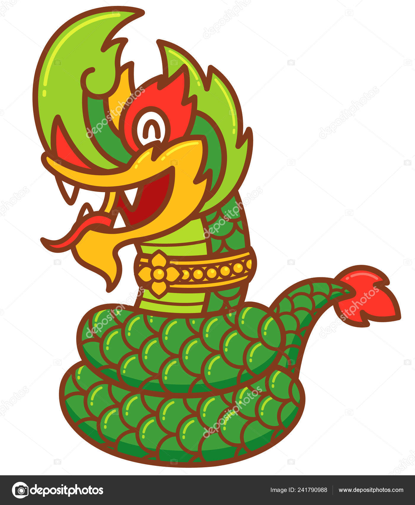 Vector Illustration Cartoon Dragon Green Snake Naga Legend Stock Vector ...