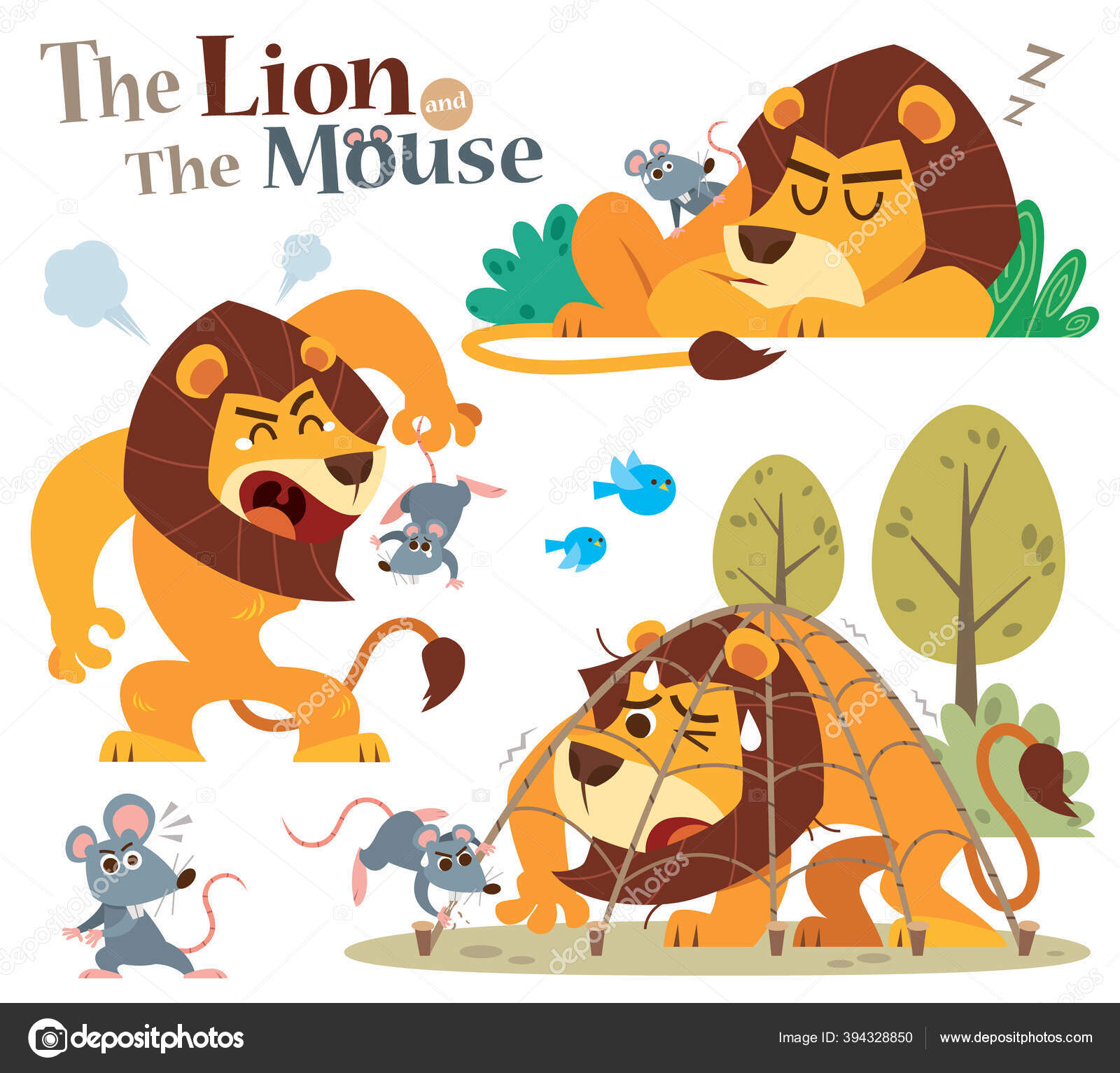 Vector Illustration Cartoon Lion Mouse Fairy Tale Characters Stock ...
