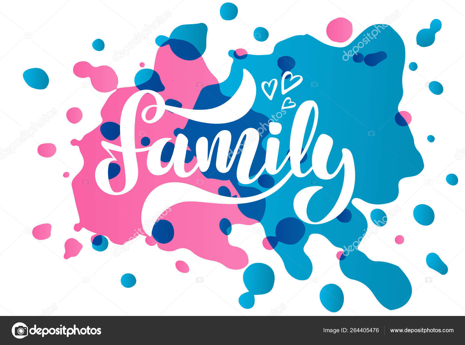 Vector illustration with handwritten phrase Family and hearts. Stock ...