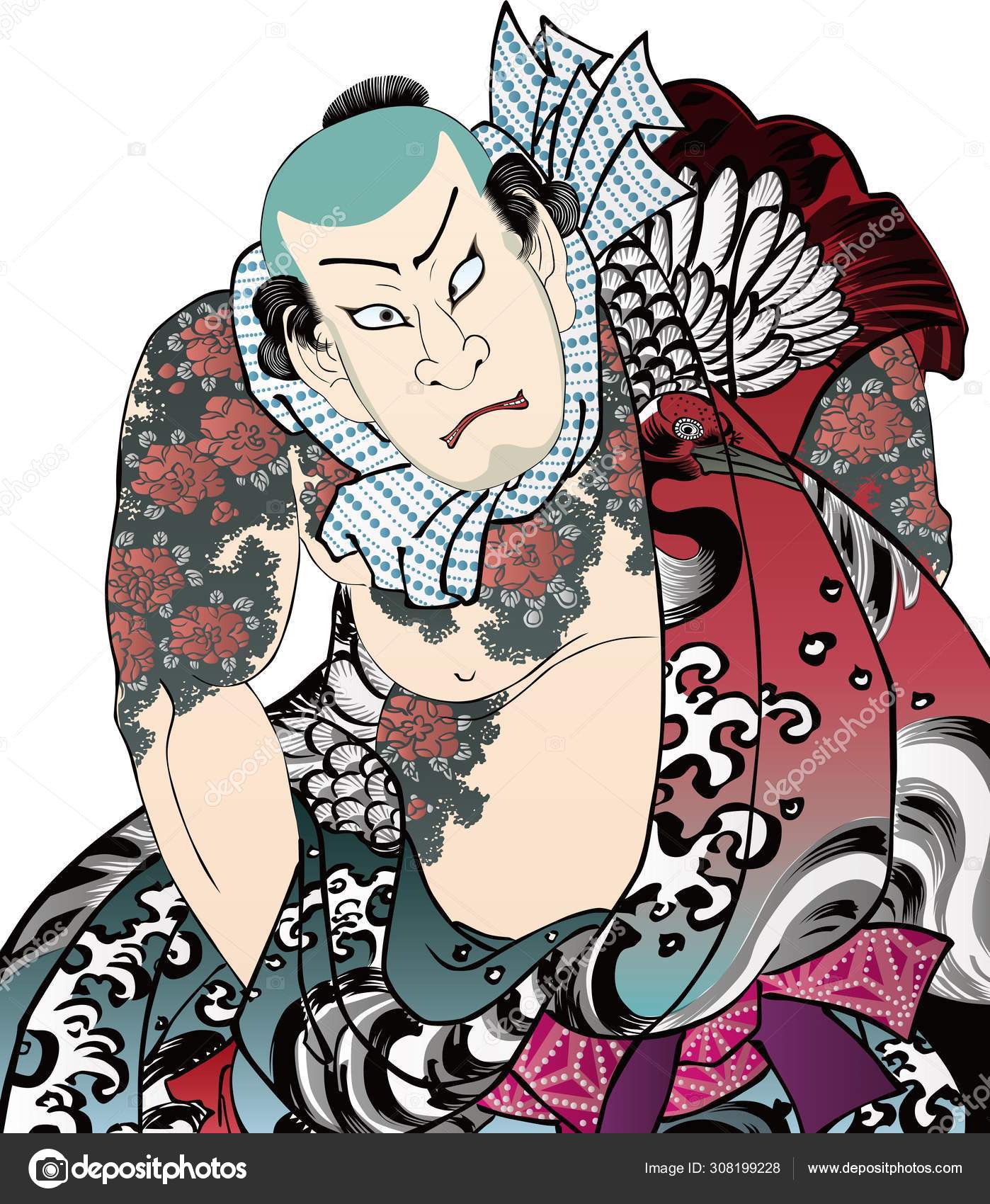 Ukiyo-e tattoo man Stock Illustration by ©KIMASA #308199228