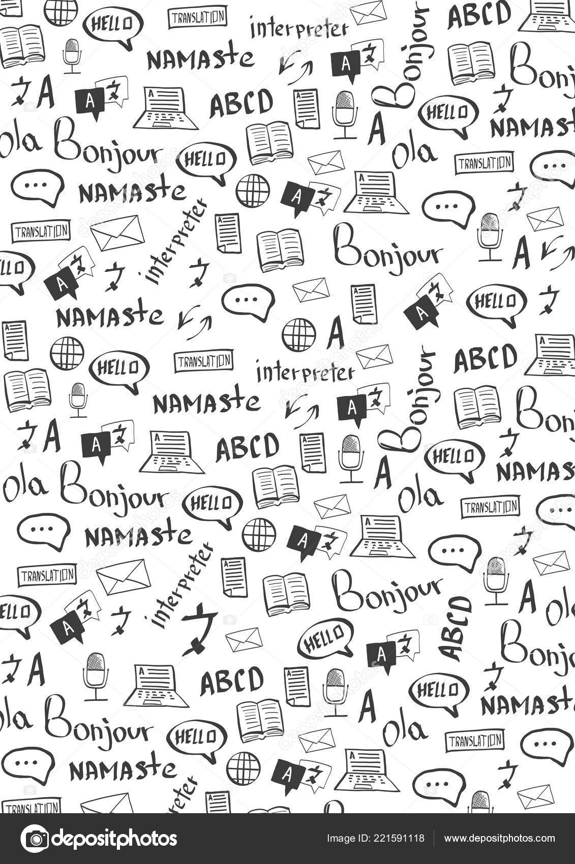 Language Translator banner with hand-draw doodle on the background ...