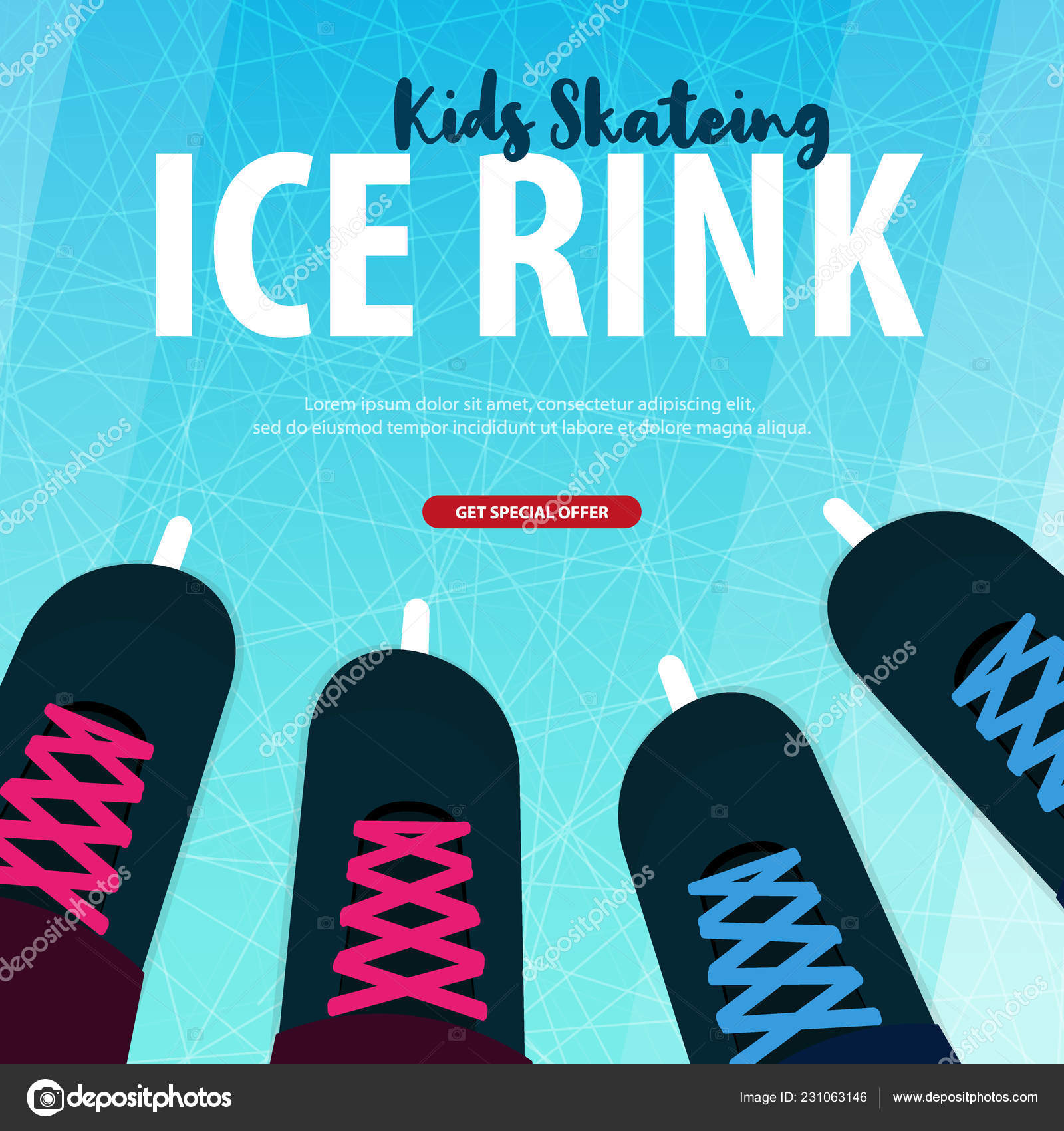 Banner with Ice skates. Figure skating. Texture of ice surface. Winter ...