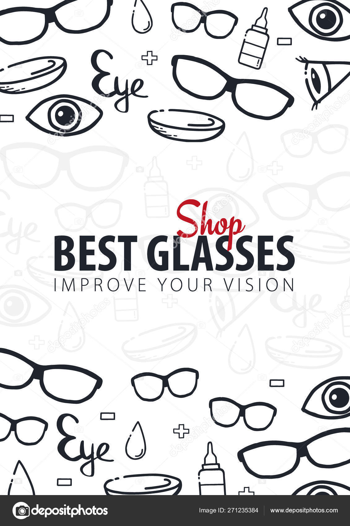 Banner for Optical Shop or Glasses clinic. Hand draw doodle background ...