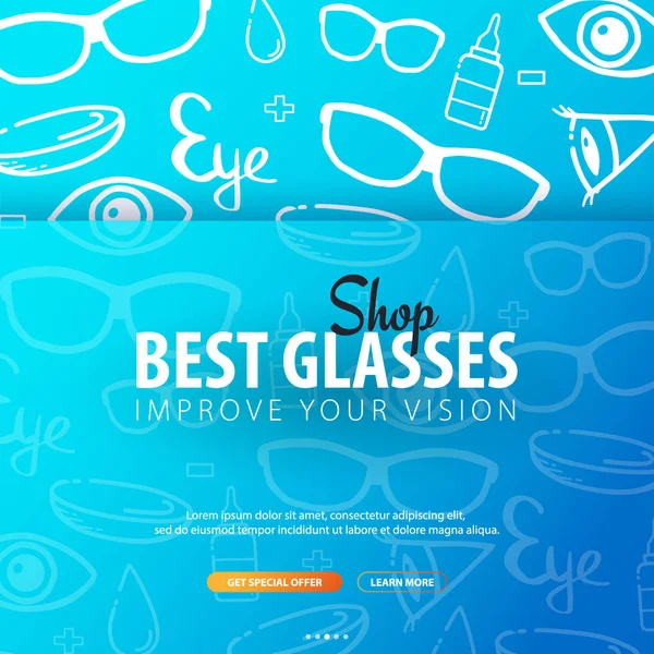 Banner for Glasses Clinic or Optical Store with eye glasses. Hand draw ...