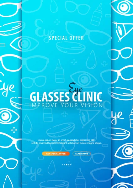 Banner for Glasses Clinic or Optical Store with eye glasses. Hand draw ...