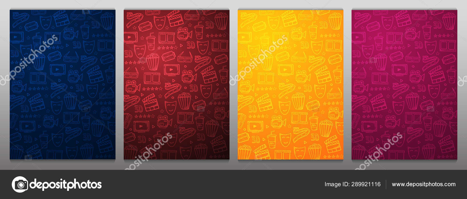 Set of Hand draw Cinema doodle backgrounds. Movie Time. Stock Vector by ...