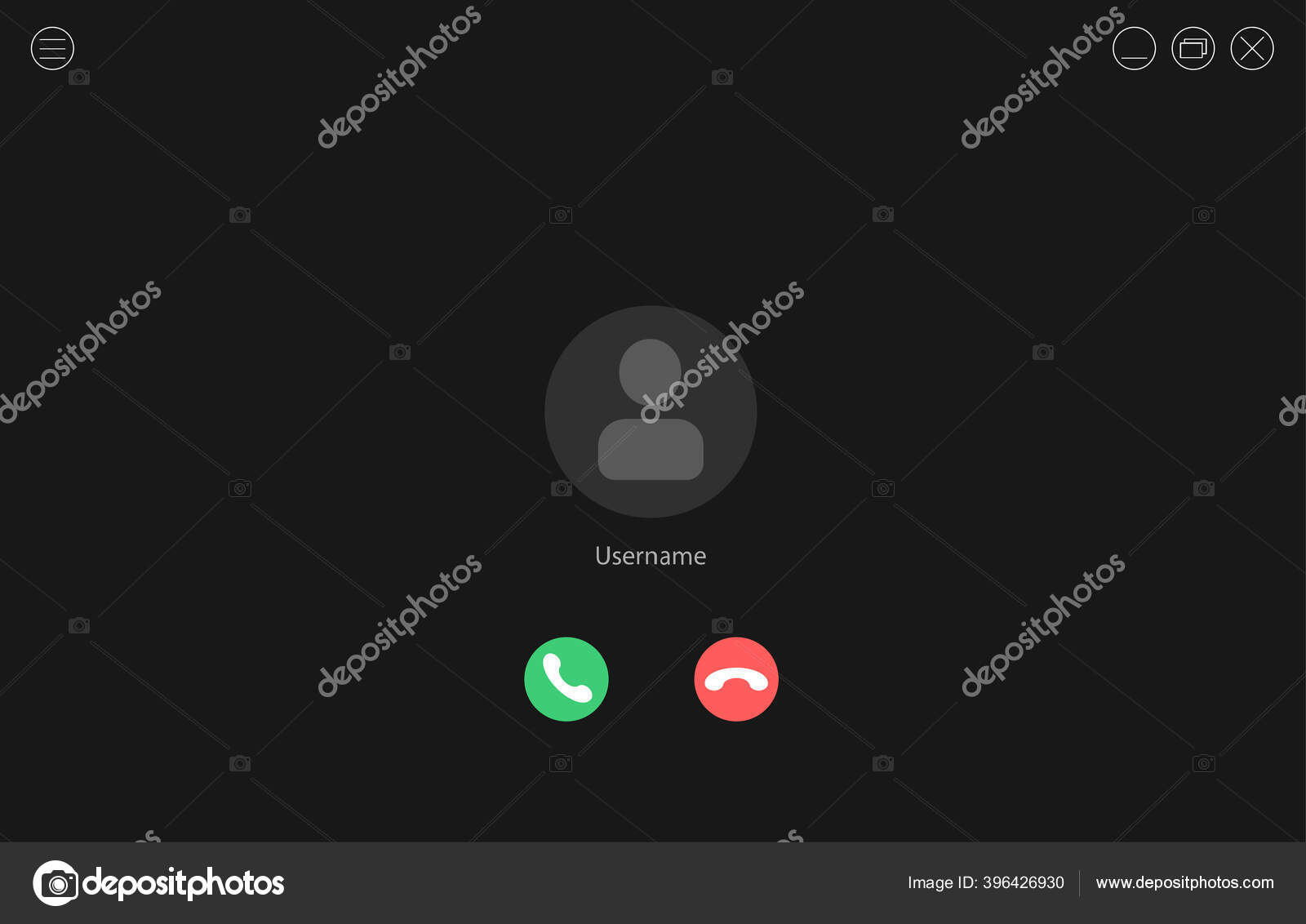 Video call screen template with buttons. Video call interface. Vector ...