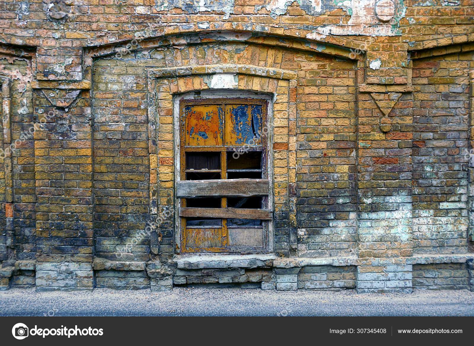 Old Broken Nailed Window Brick Wall Stock Photo by ©AnatolX 307345408