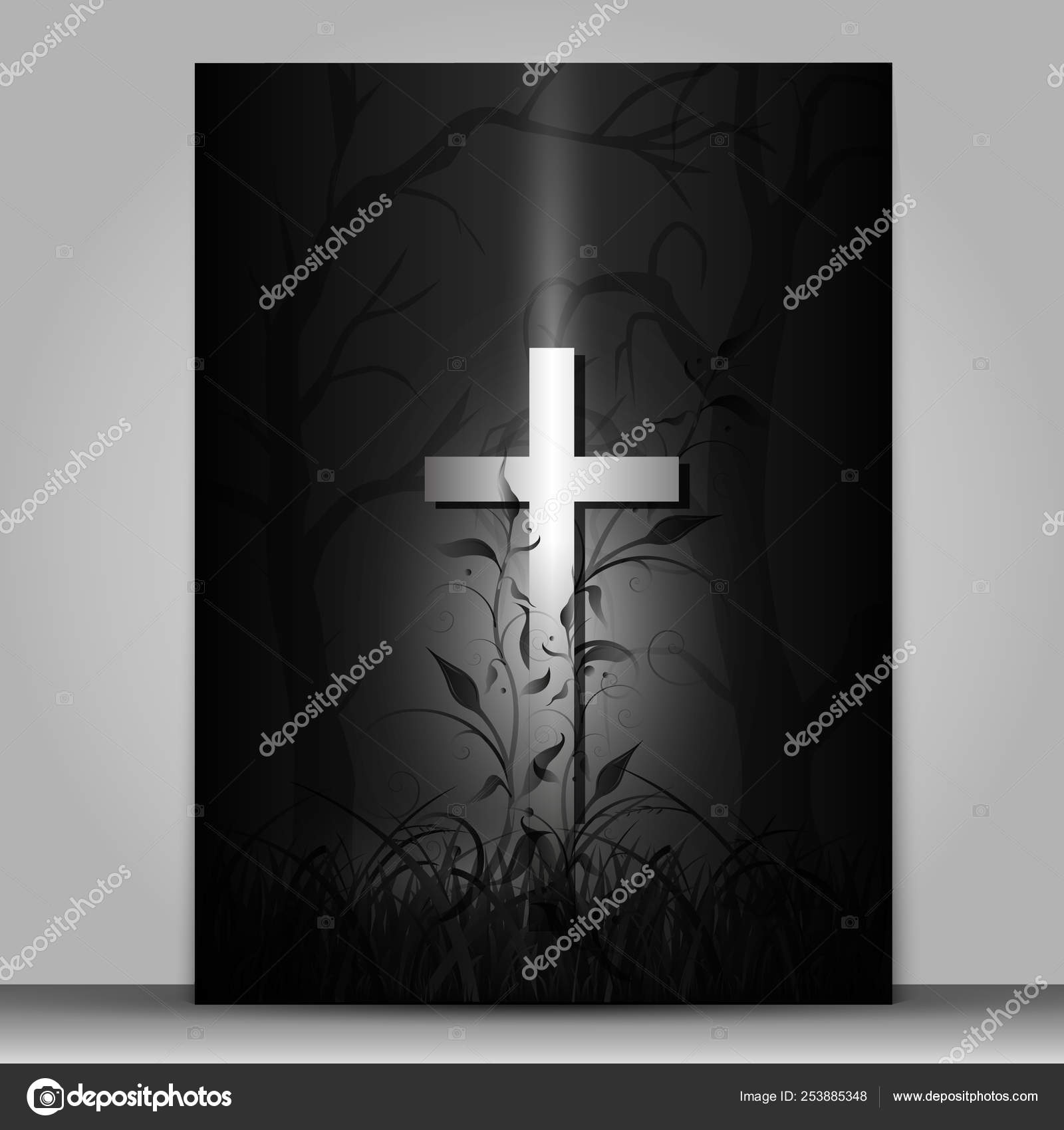 Effect Cross Vector Mourning Card Isolated Grey Background Stock Vector ...