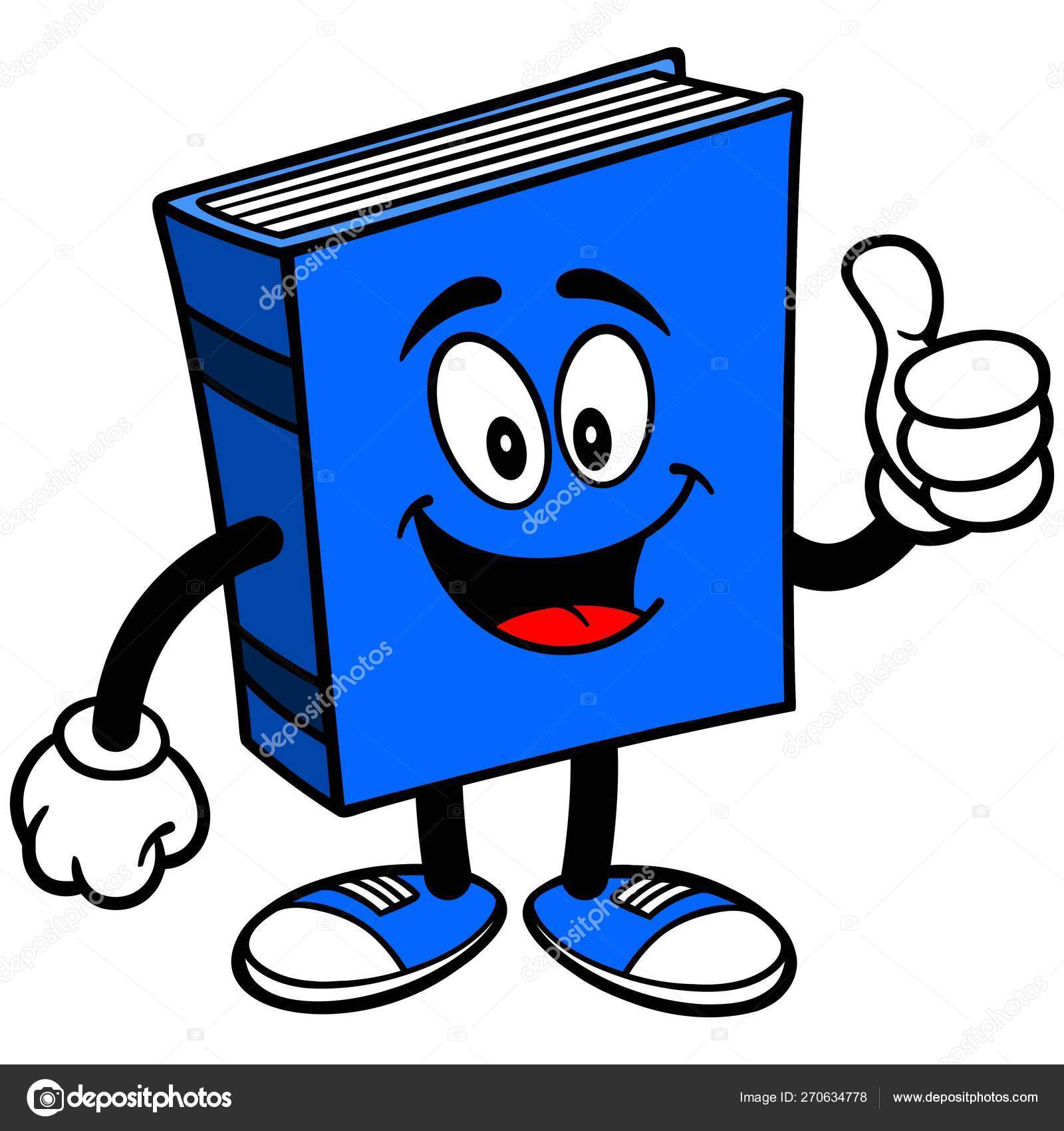 Libro Azul Con Pulgares Hacia Arriba Una Ilustración Dibujos Animados ...