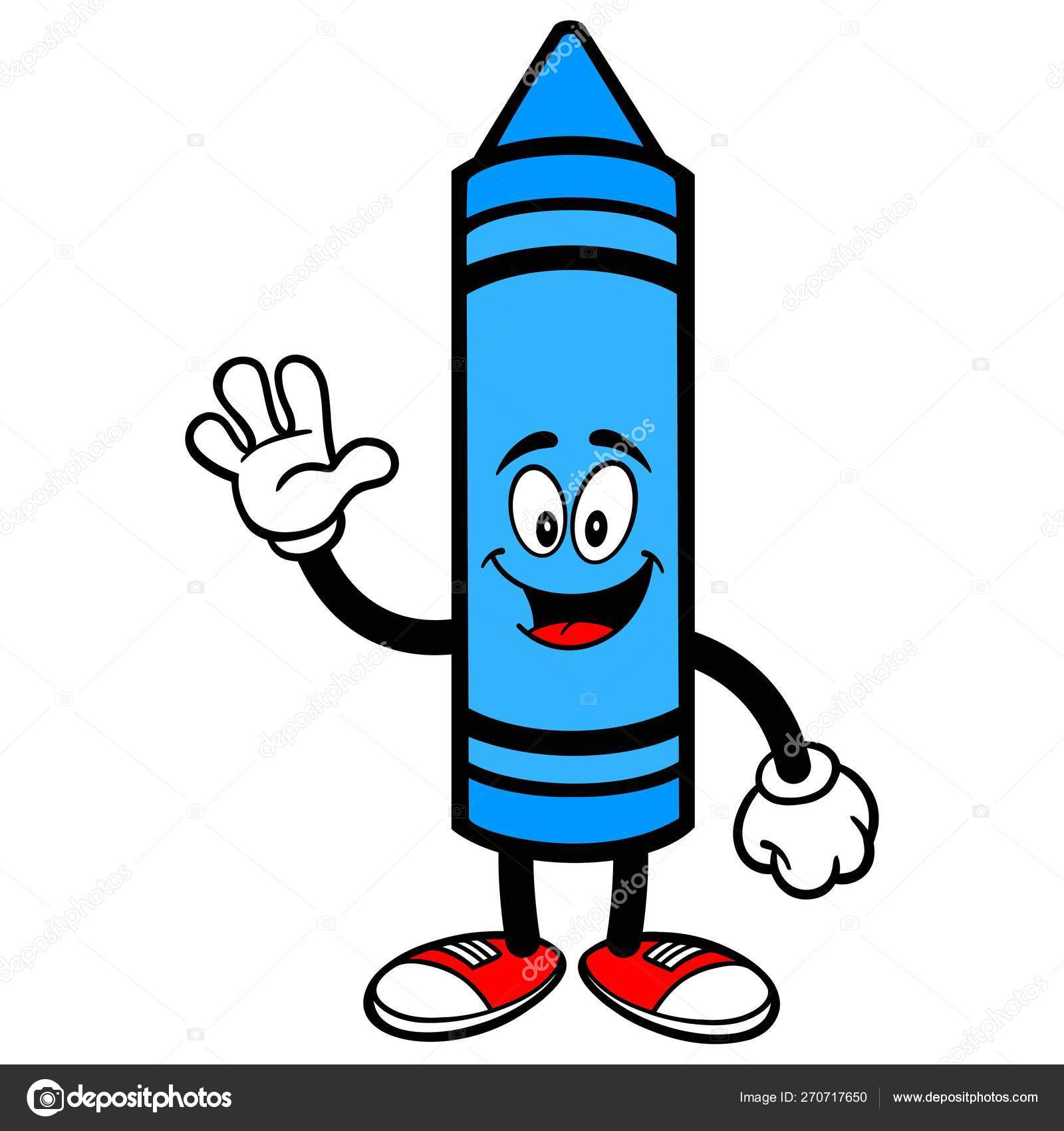 Crayon Waving Cartoon Illustration Crayon Mascot — Stock Vector ...