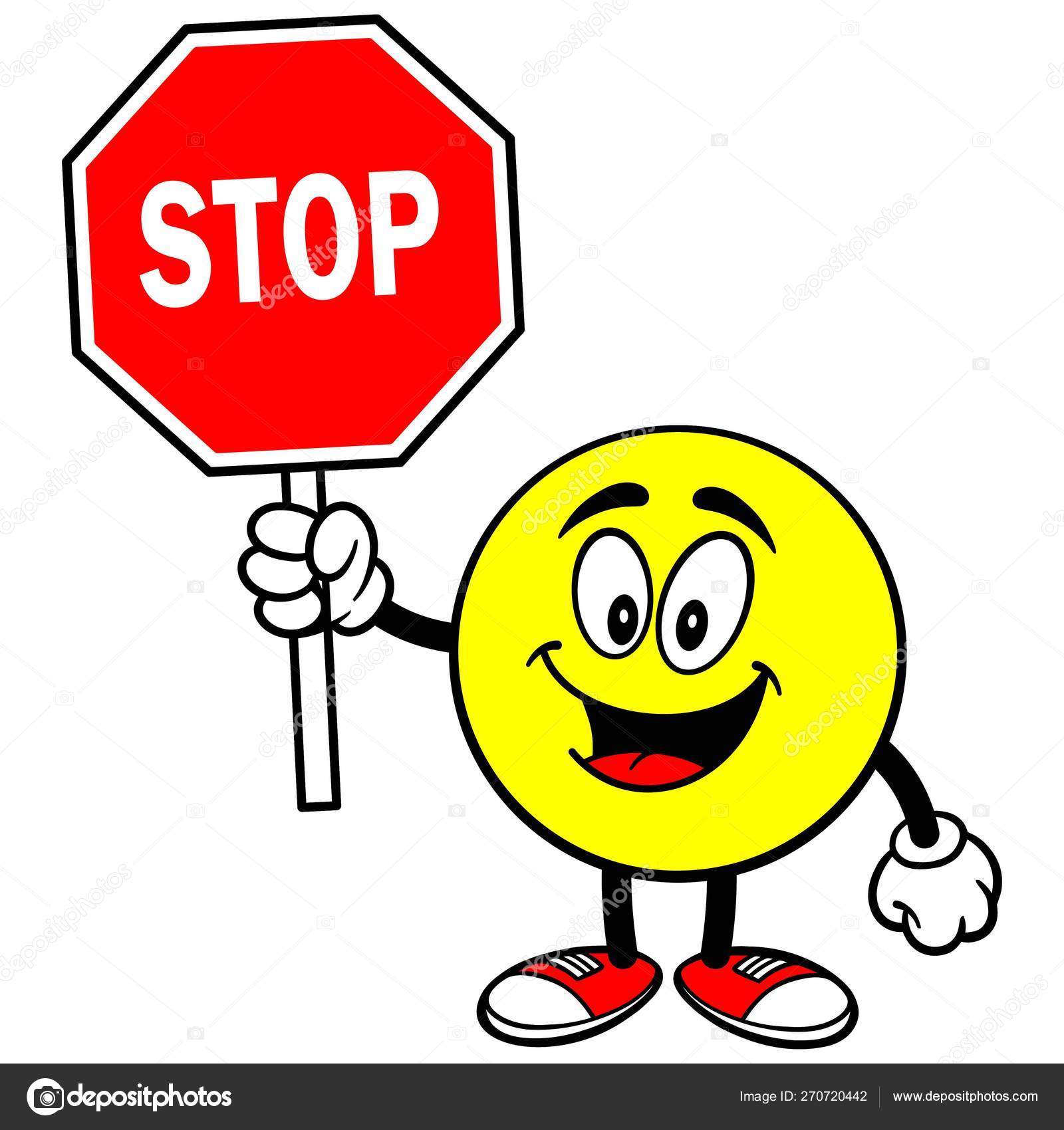 Emoticon Stop Sign Cartoon Illustration Emoticon Mascot Stock ...