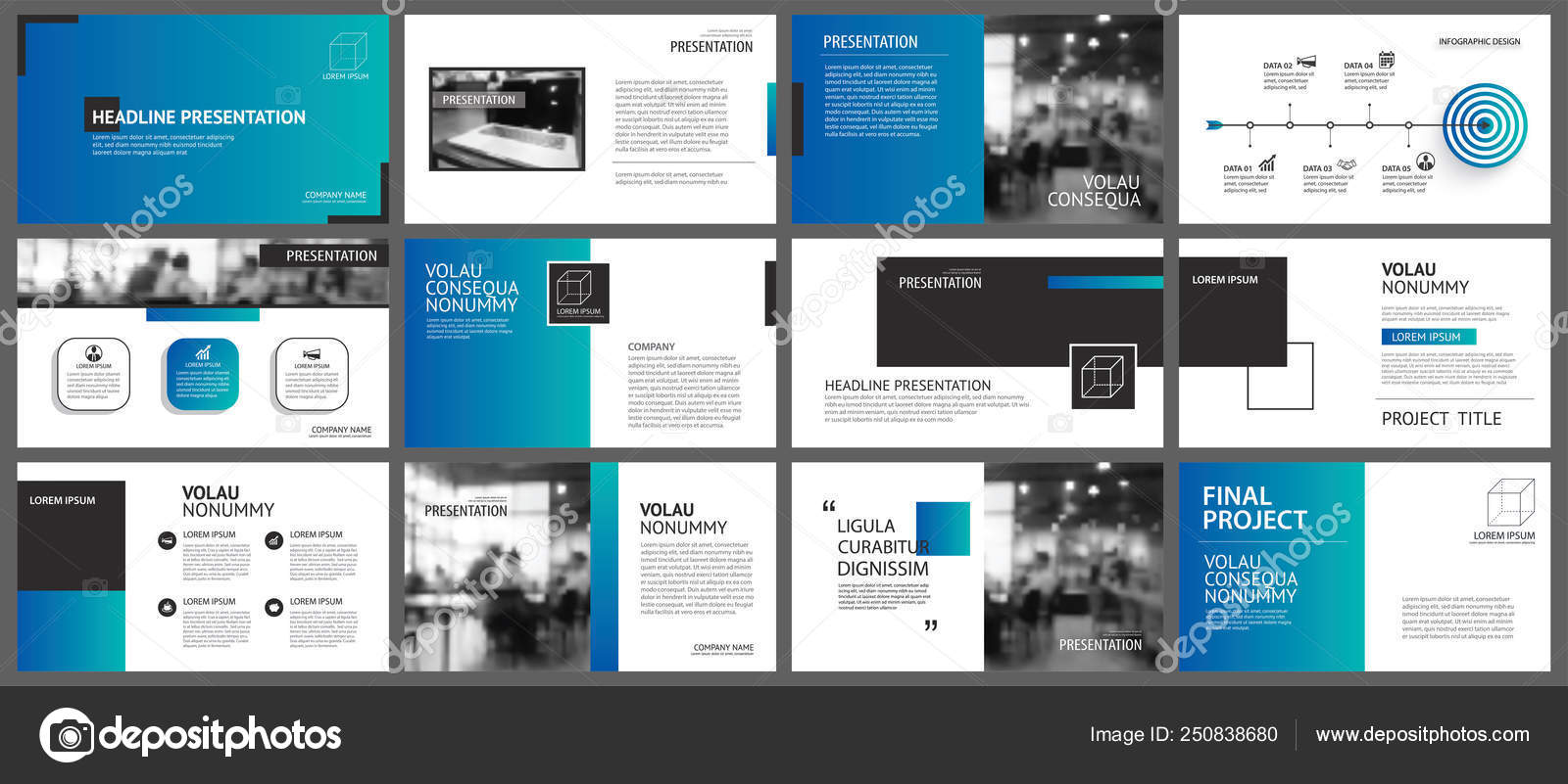 Presentation and slide layout template. Design blue and green gr Stock ...