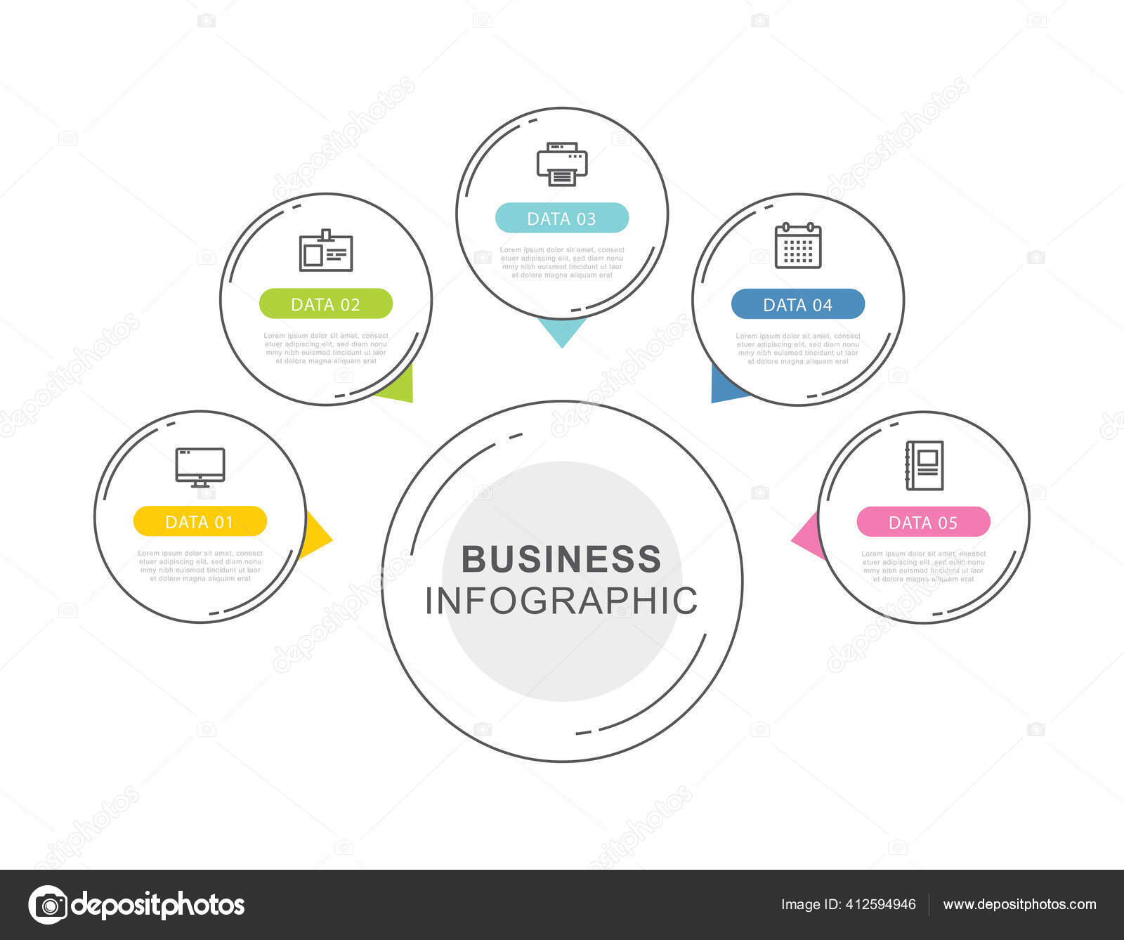 Circle Data Timeline Infographics Template Thin Line Design Vector ...