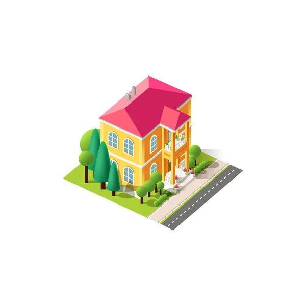 Isometric facade yellow house Stock Vector by ©MarynaBolsunova 225941632
