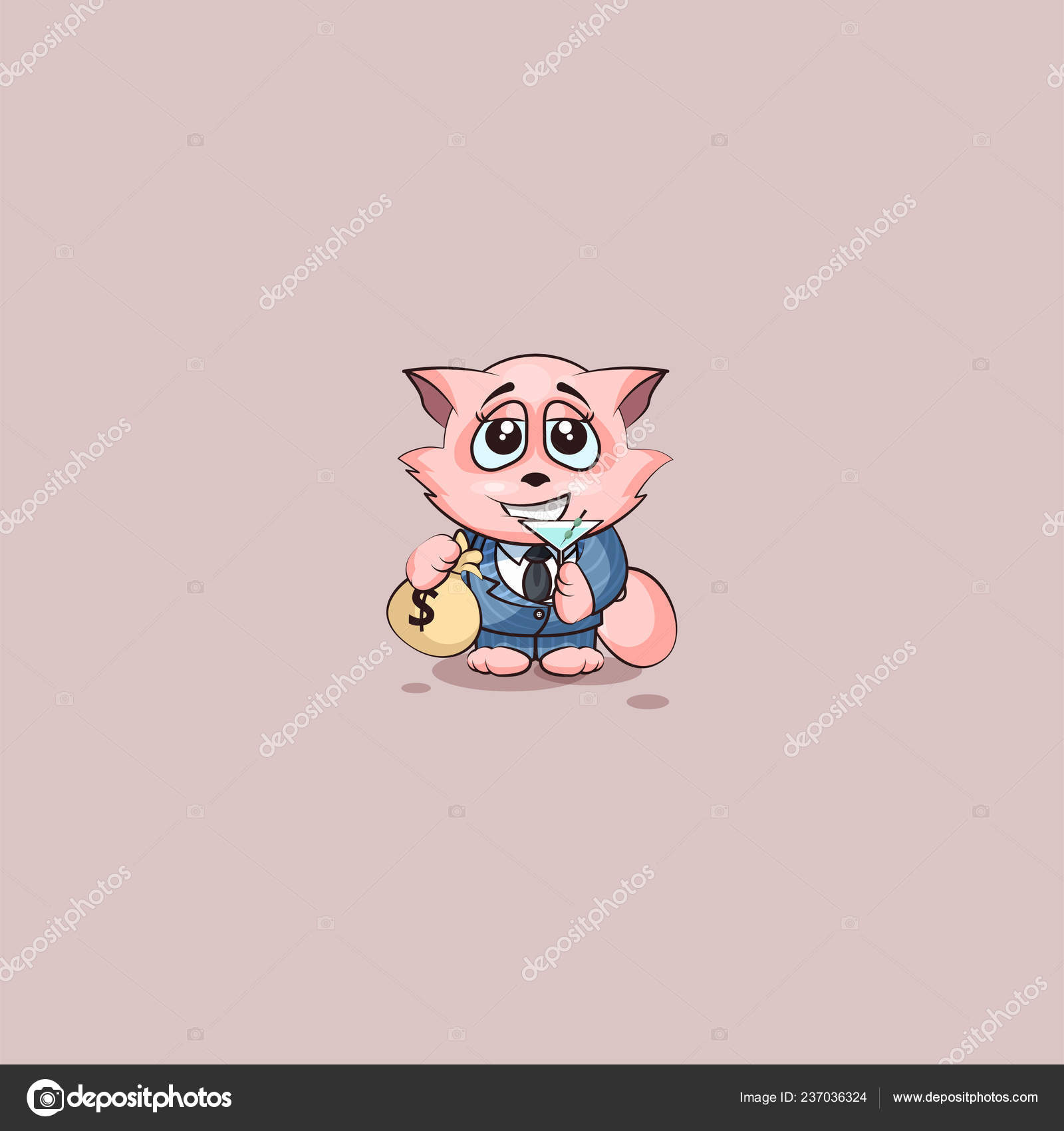 Gatito en traje de negocios emoticono con bolsa de dinero Vector de ...