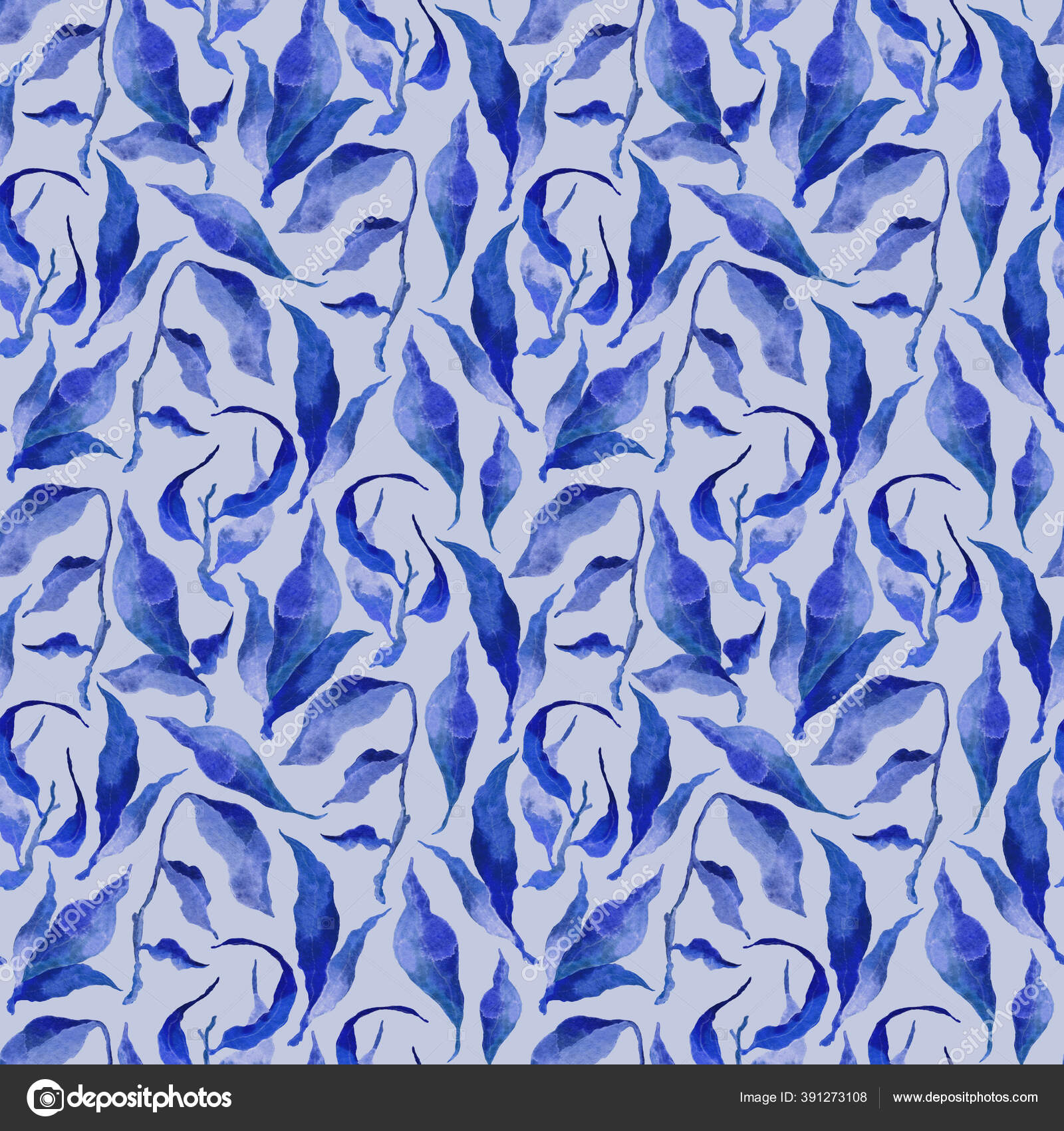 Hand painted watercolor ink leaves seamless floral pattern background ...