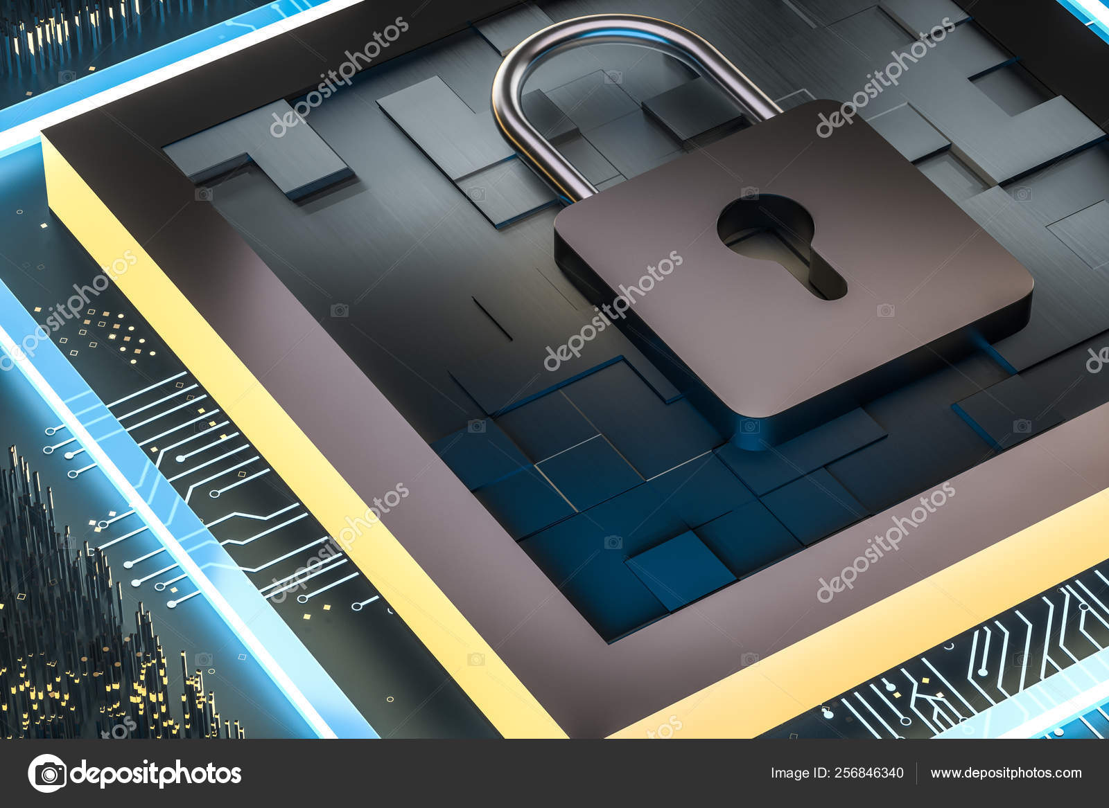 3d rendering, metal lock with digital concept background Stock Photo by ...