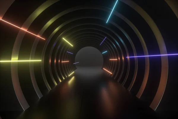 3d rendering, dark science-fiction tunnel, dark background - Stock ...