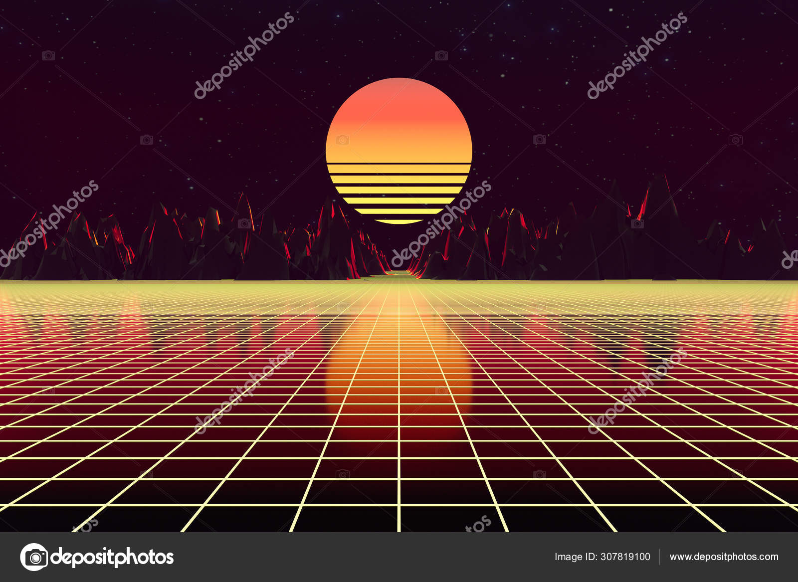 3d background Illustration Inspired by 80's Scene synthwave and ...