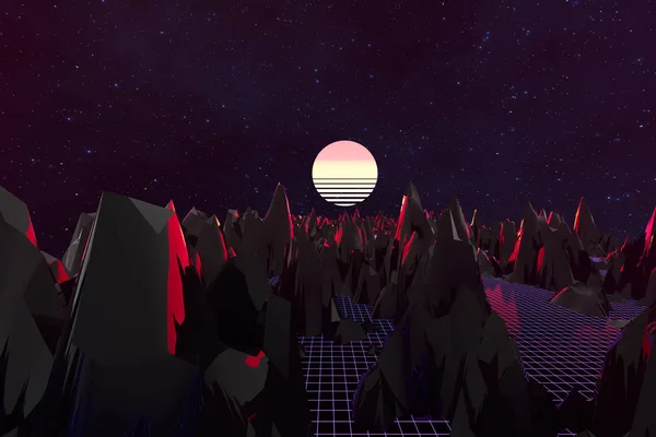 3d background Illustration Inspired by 80's Scene synthwave and ...