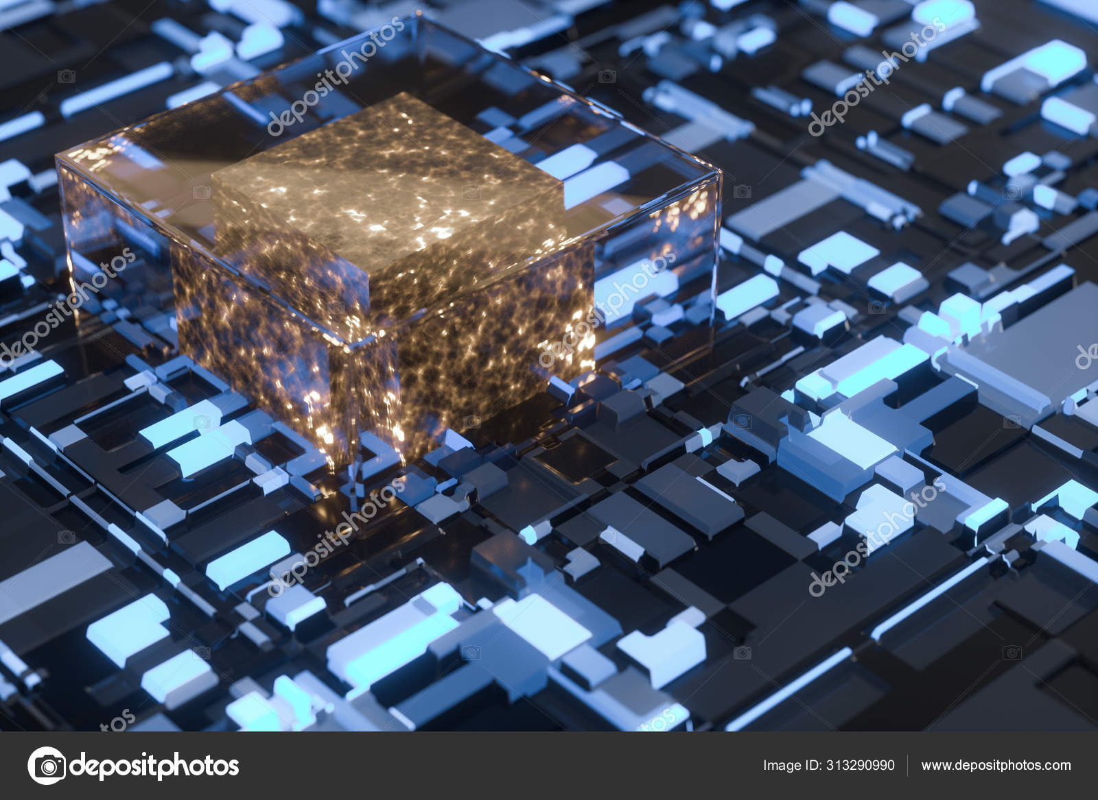 Circuit board with glowing cube and lines, 3d rendering. Stock Photo by ... Circuit board with glowing cube and lines, 3d rendering. Stock Photo by ...