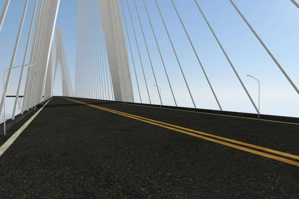 Asphalt road on the suspension bridge, 3d rendering. Computer digital ...