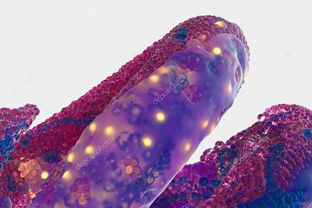 Mezcla de alimentos part culas de gelatina, 3d renderizado. Dibujo ...