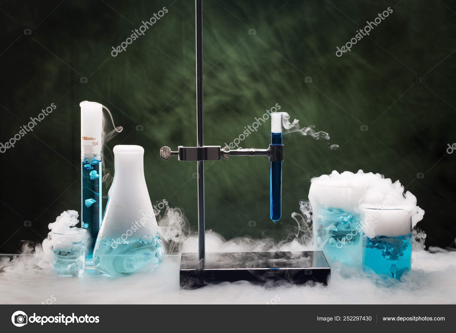 Glass Tubes Beakers Flasks Laboratory Fuming Dry Ice Vapors Sublimation ...