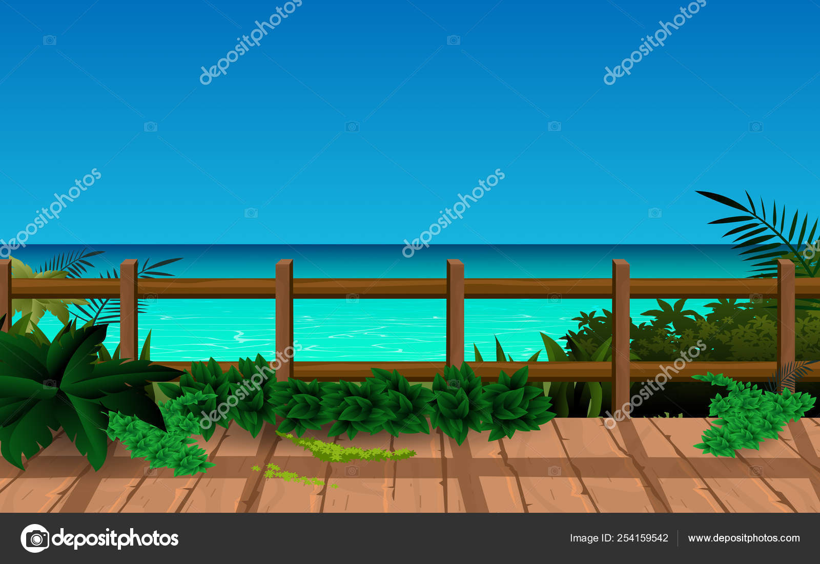 Wood walkways with clear water at the beach Stock Vector by ...