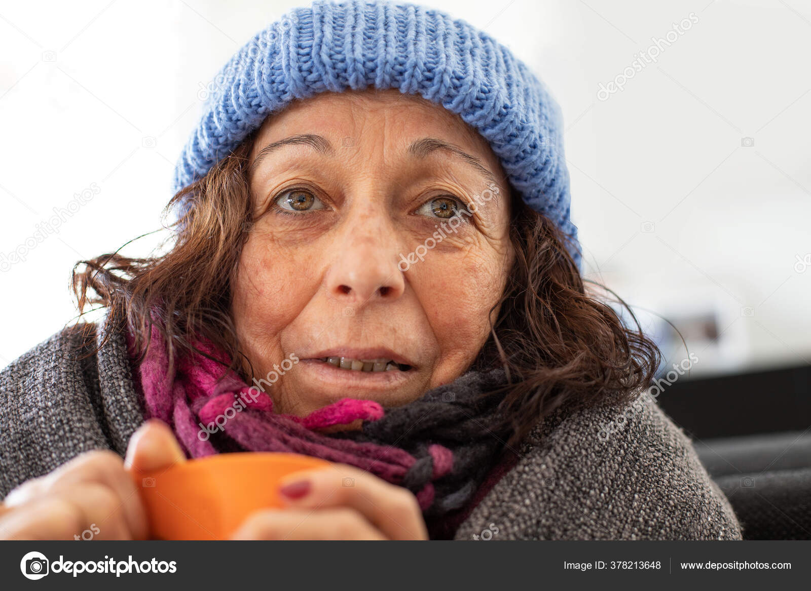 Elderly Homeless Woman Cup Soup Social Problems Homelessness Problem ...