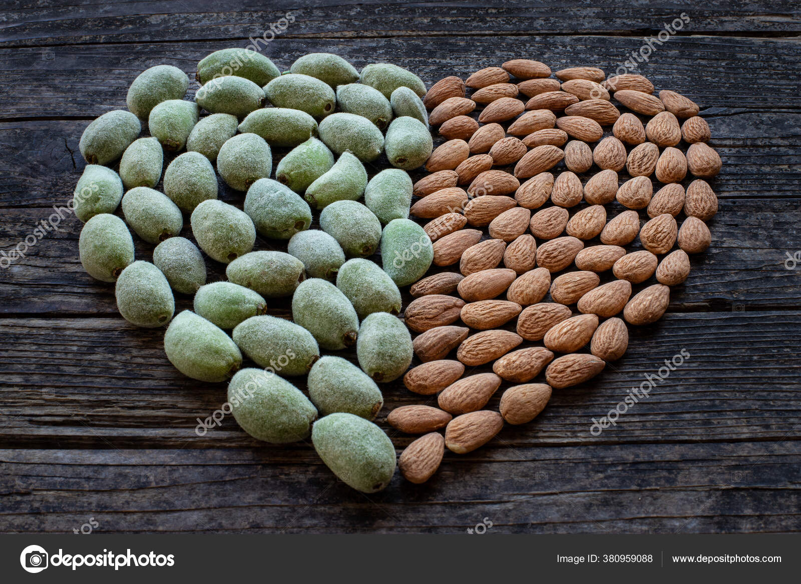 Many Unripe Dried Almonds Table Heart Shaped Healthy Food Concept ...