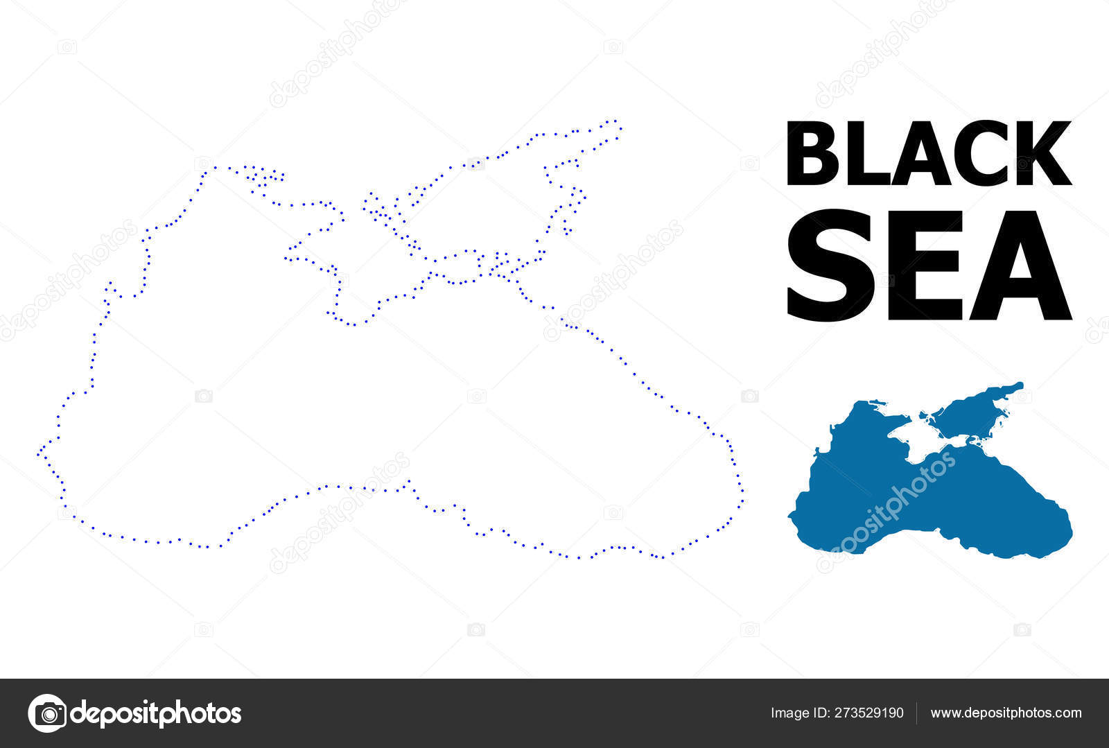 Vector Contour Mapa punteado del Mar Negro con leyenda Vector de stock ...