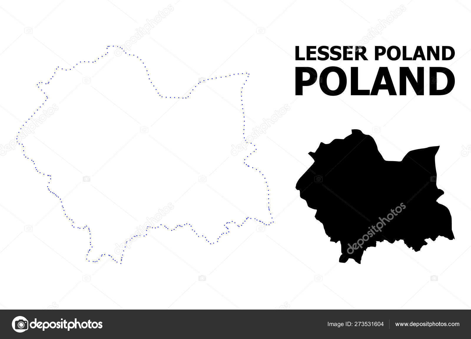 Vector Contour Dotted Map of Lesser Poland Province with Caption Stock ...
