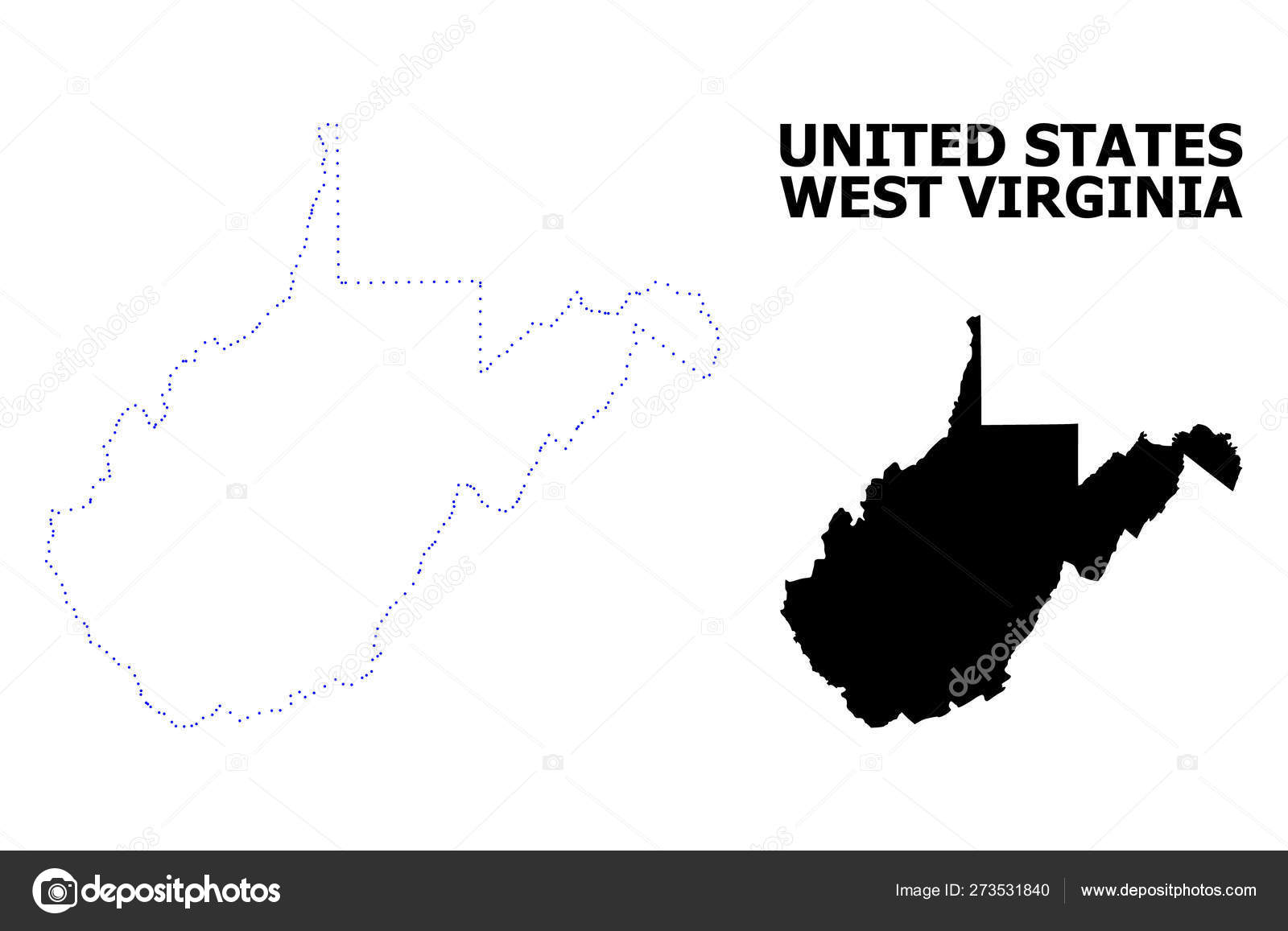 Vector Contour Mapa punteado del estado de Virginia Occidental con ...