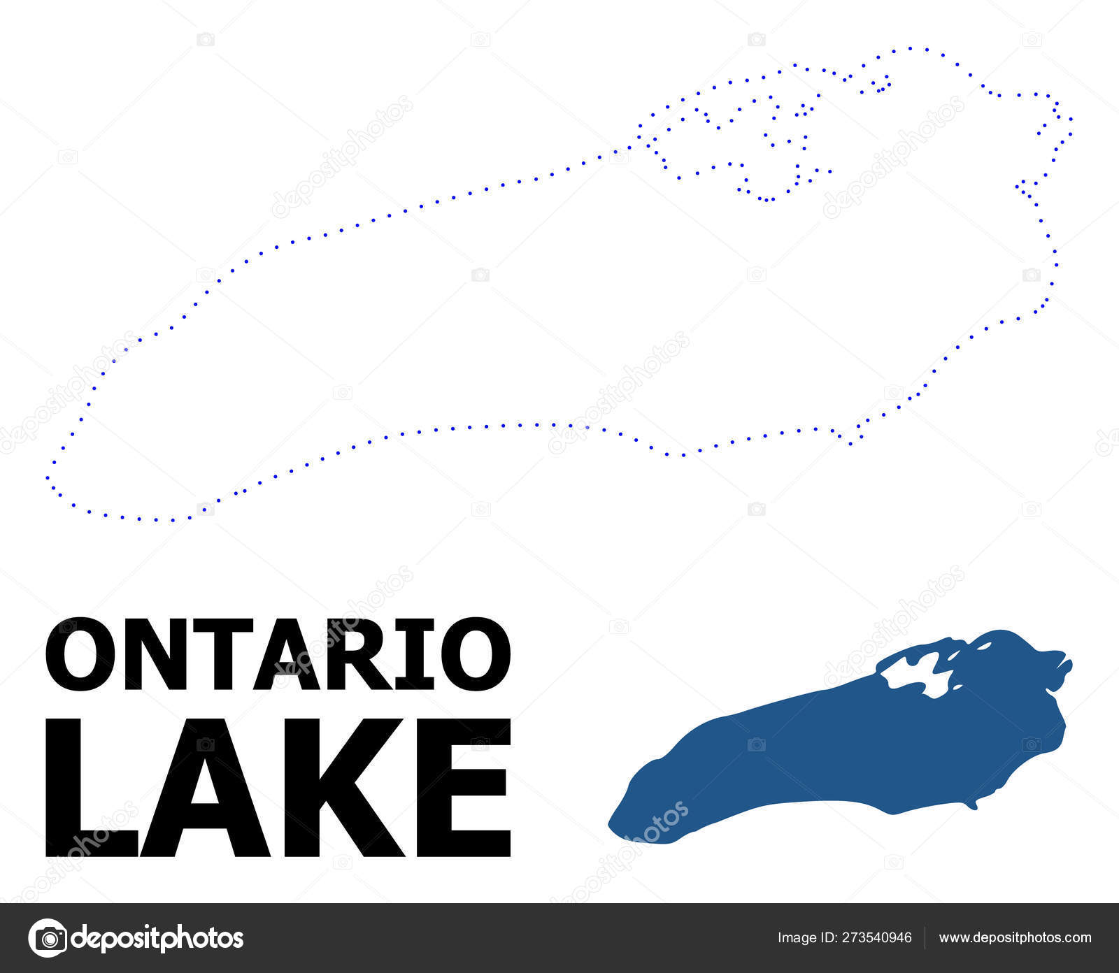 Vector Contour Dotted Map of Ontario Lake with Name Stock Vector Image ...