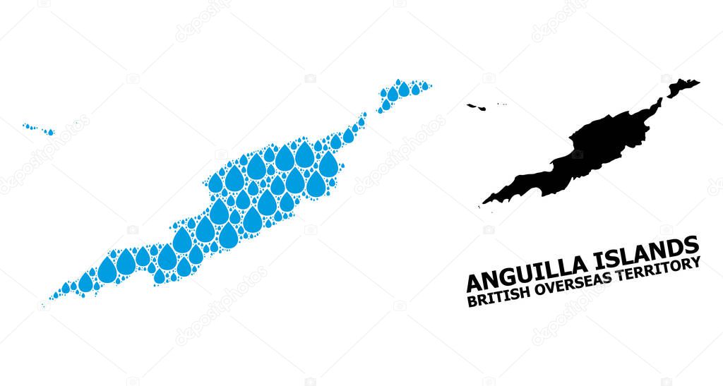 Mapa mosaico vectorial de las islas Anguila de gotas de agua y mapa ...