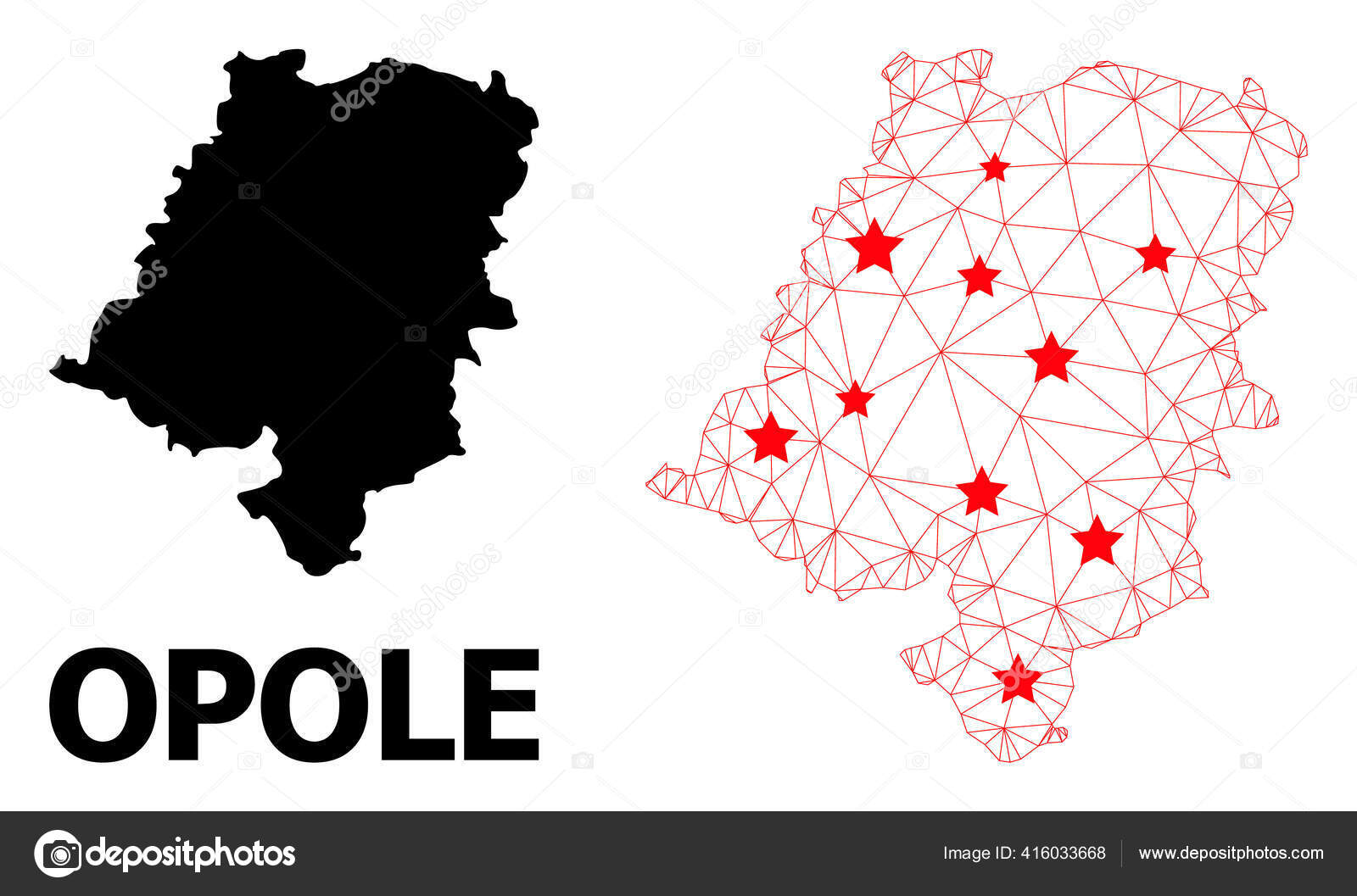 2D Polygonal Map of Opole Province with Red Stars Stock Vector Image by ...