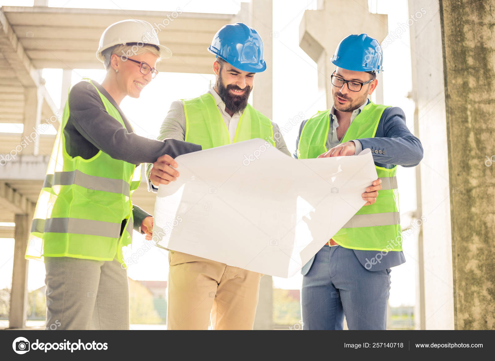 Mixed Group Engineers Business Partners Construction Site Working ...