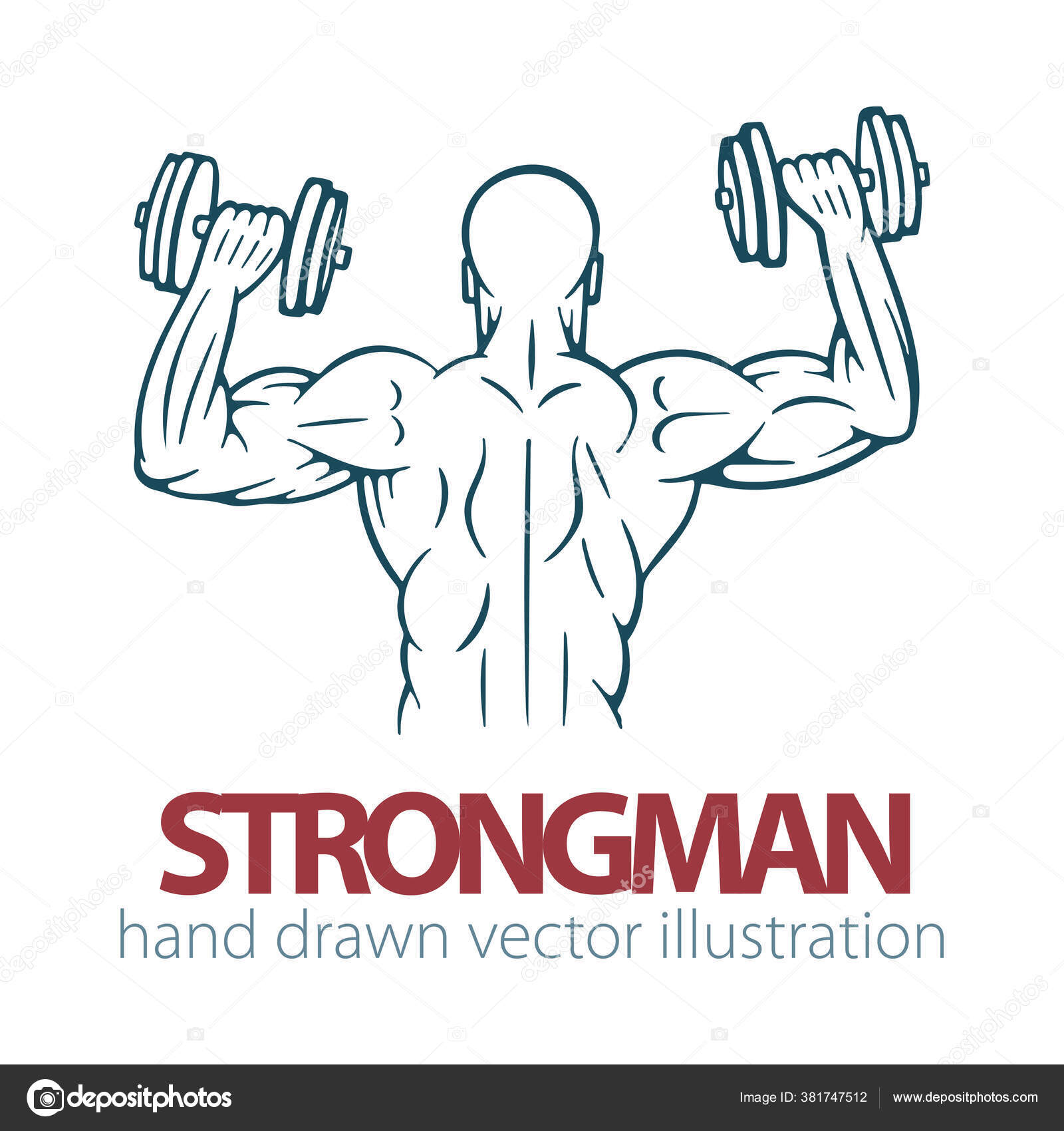 Binaragawan Berotot Dengan Dumbbells Ilustrasi Vektor Gambar Tangan ...