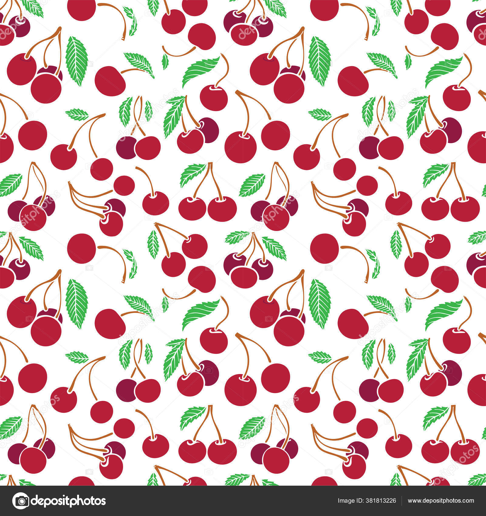 Cherries Hand Drawn Seamless Background Different Cherry Berries Sketch ...