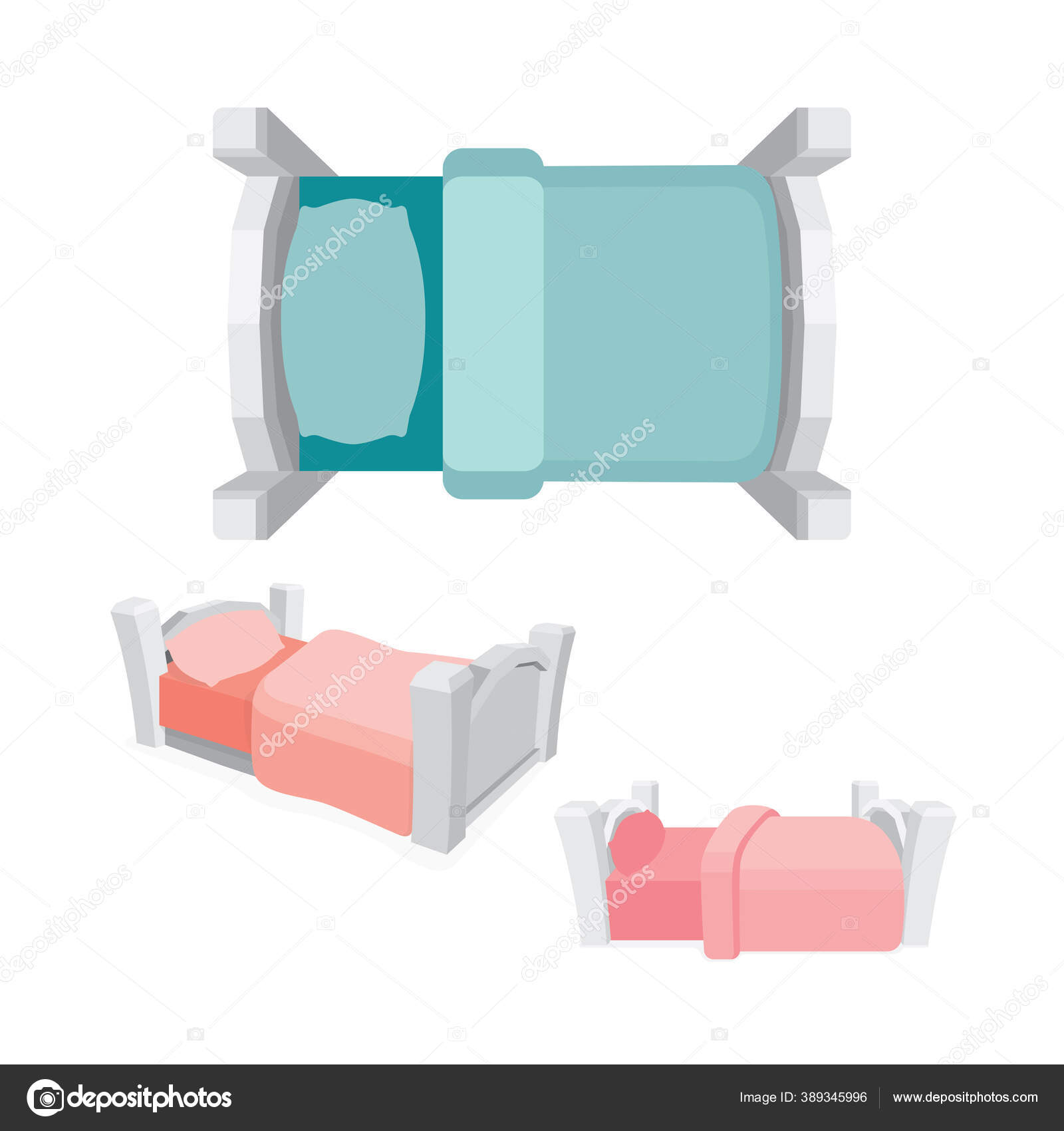 Bed Cartoon Style White Bed Vector Illustrations Set Bed Views Stock ...