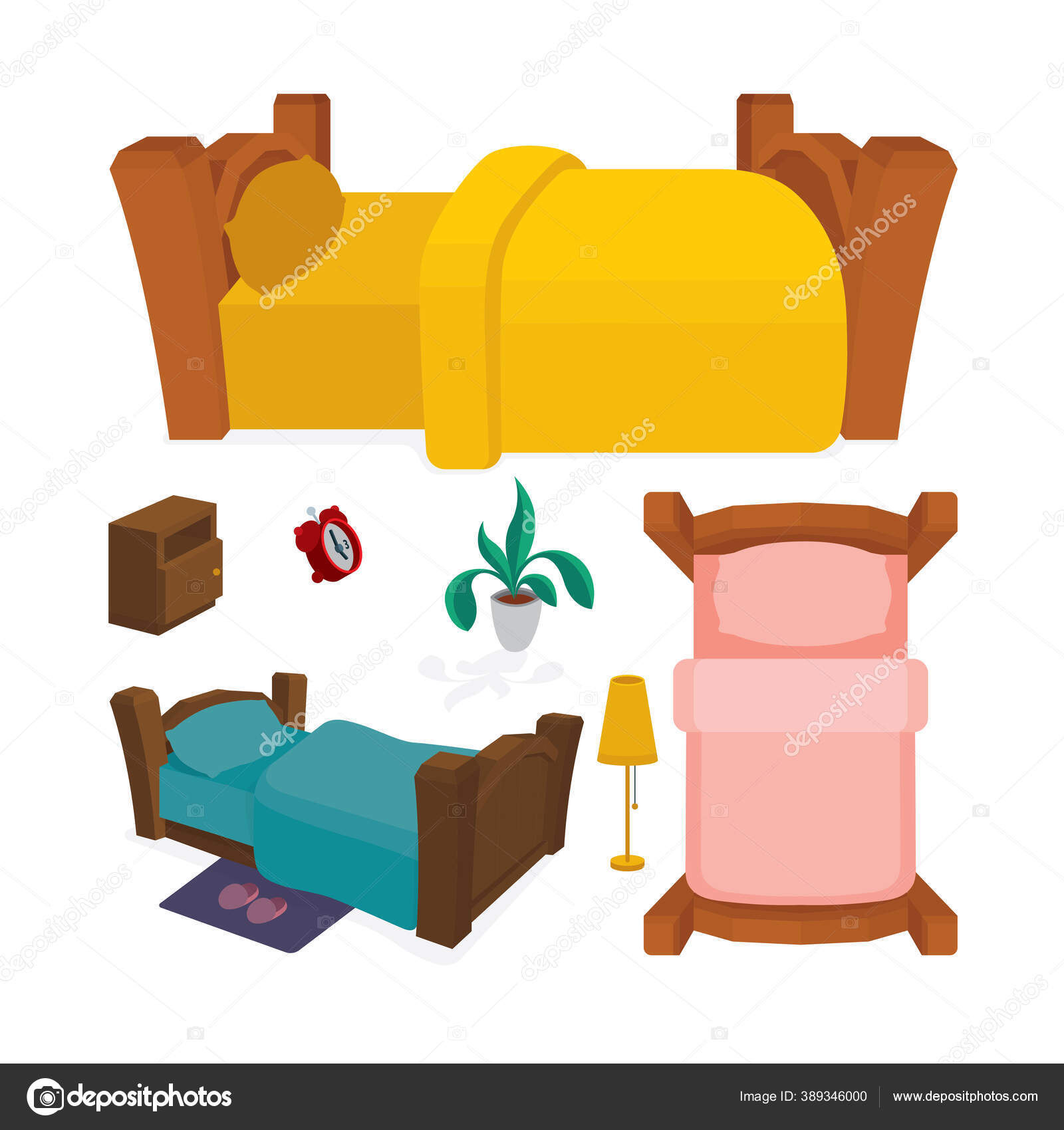 Cama Desenhos Animados Estilo Diferentes Camas Madeira Vista Lateral ...