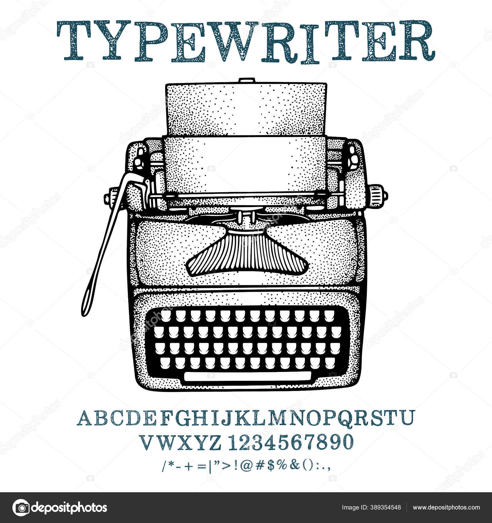Typewriter Hand Drawn Outline Retro Typewriter Vector Illustration ...