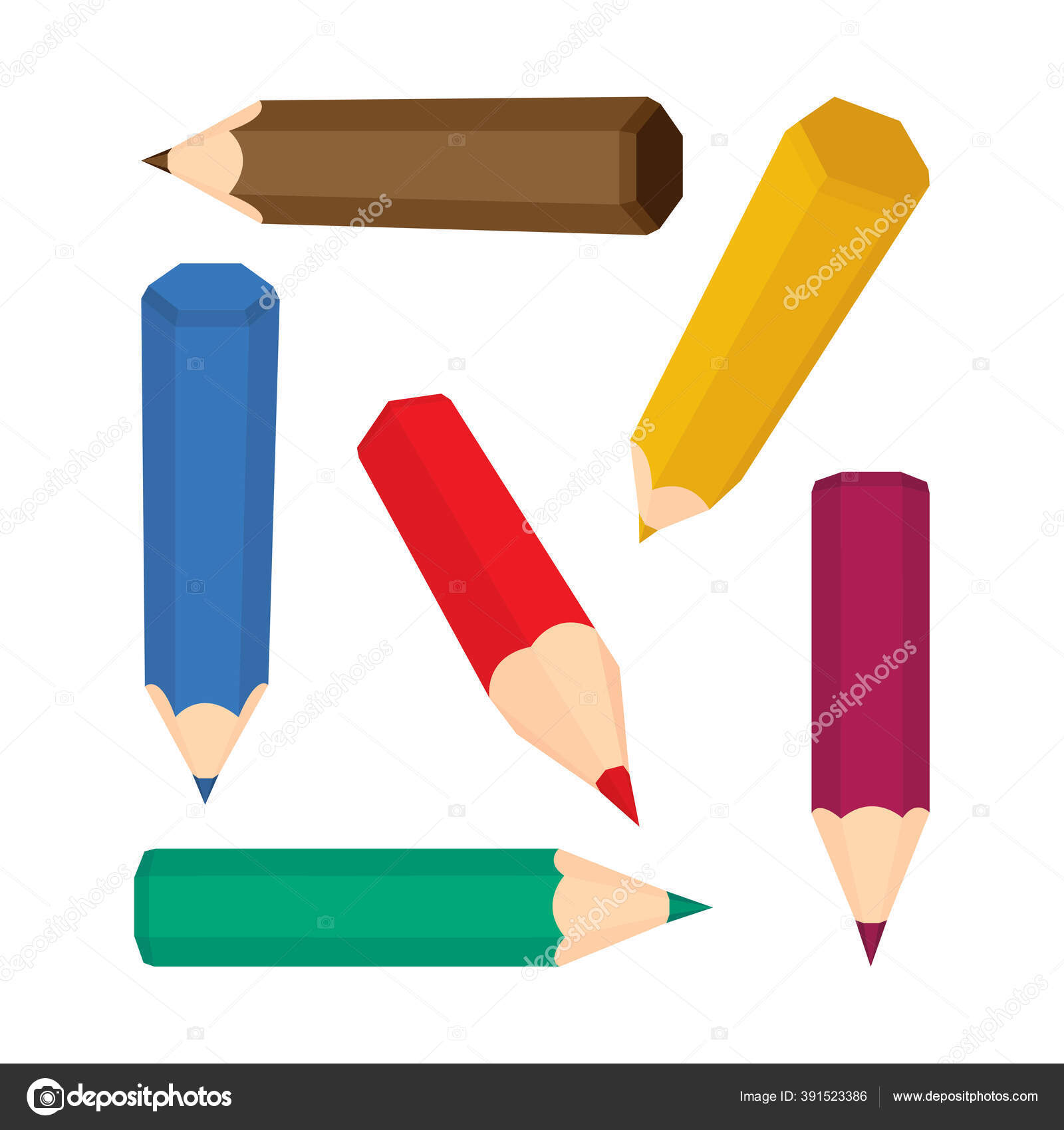 Color Pencils Cartoon Style Realistic Color Wooden Pencils ...