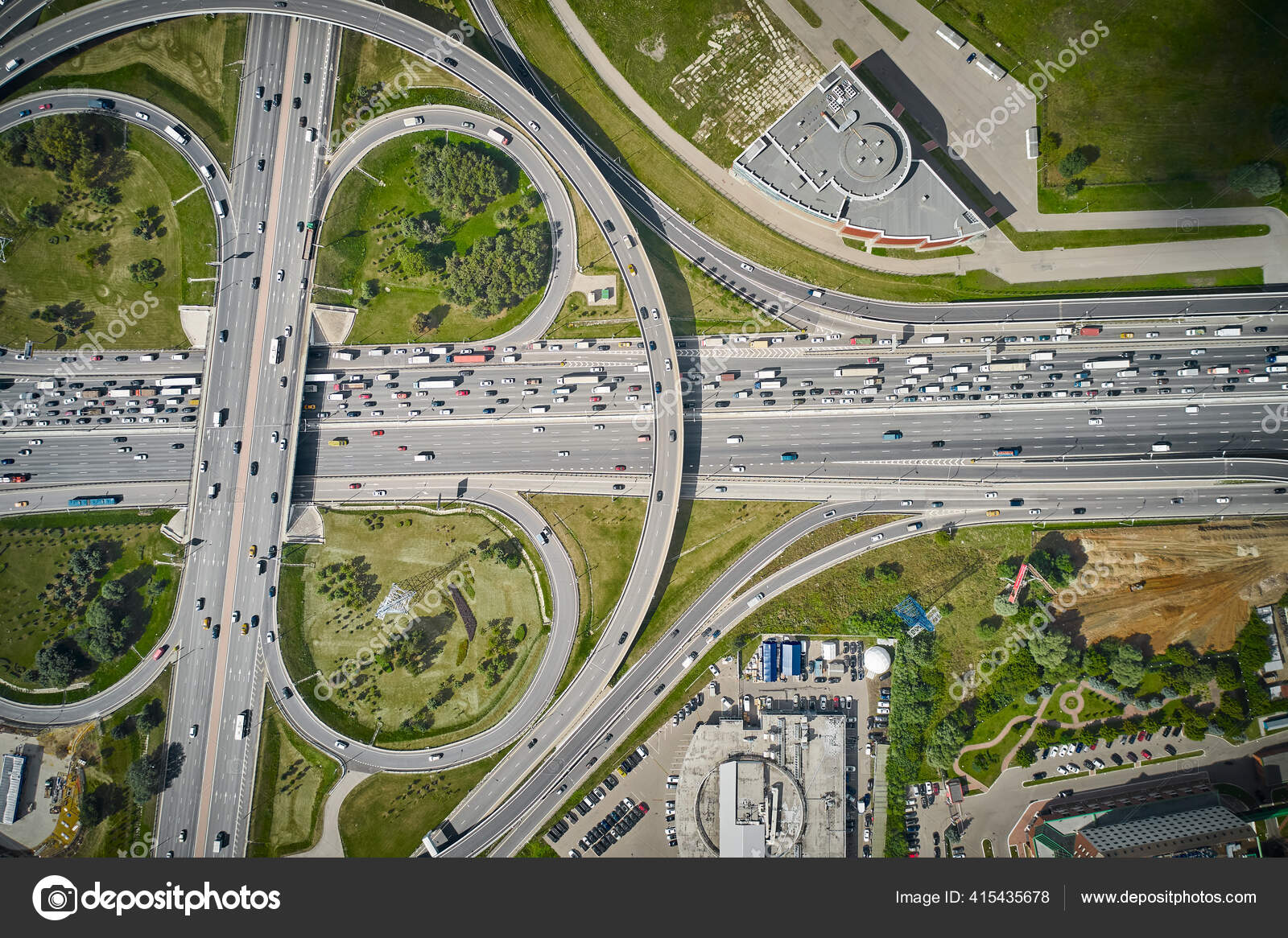 Highway Intersection Traffic Circles Curves Sunny Top View High Quality ...