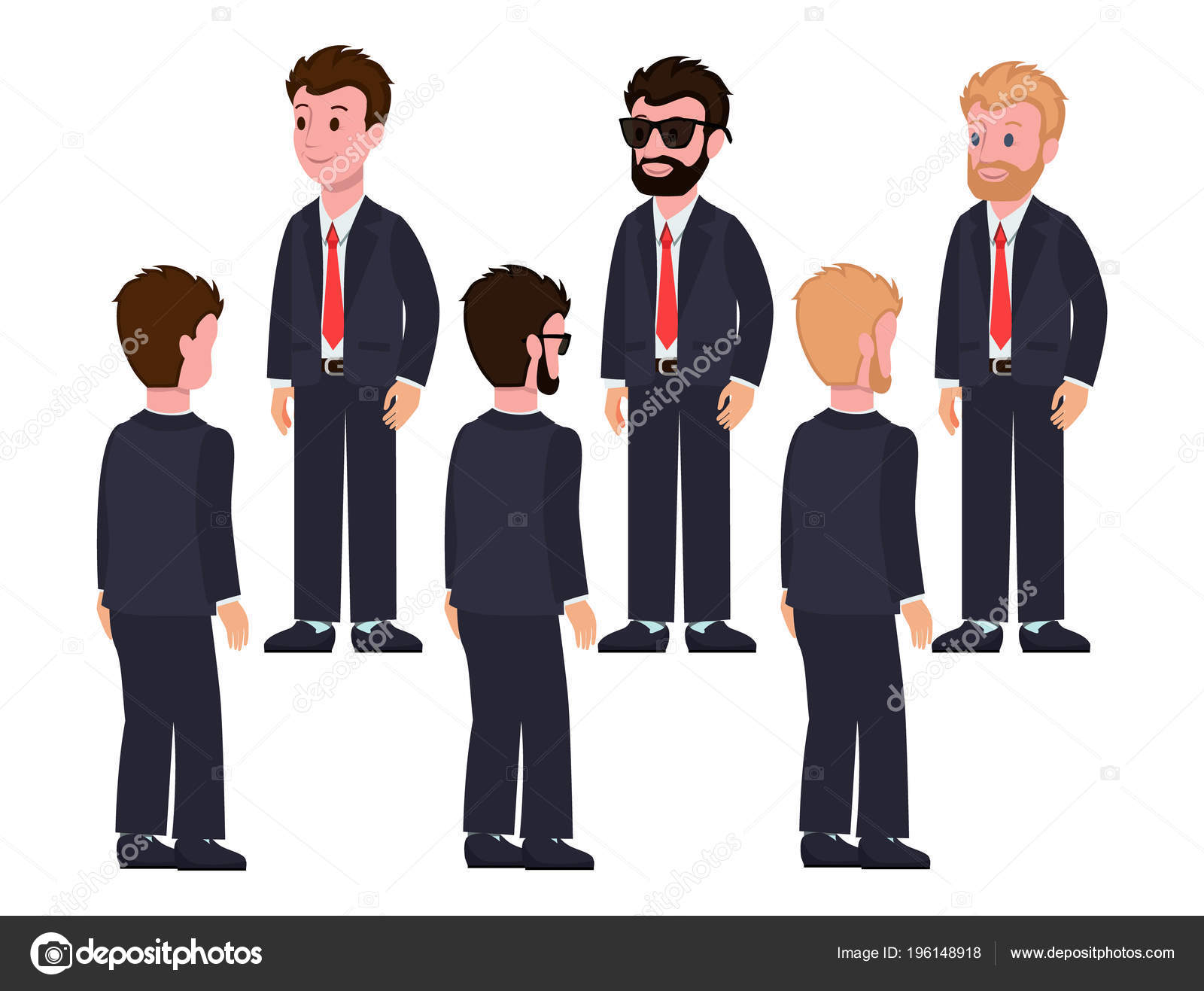 Male Characters in Suits Front and Back Views Stock Illustration by ...