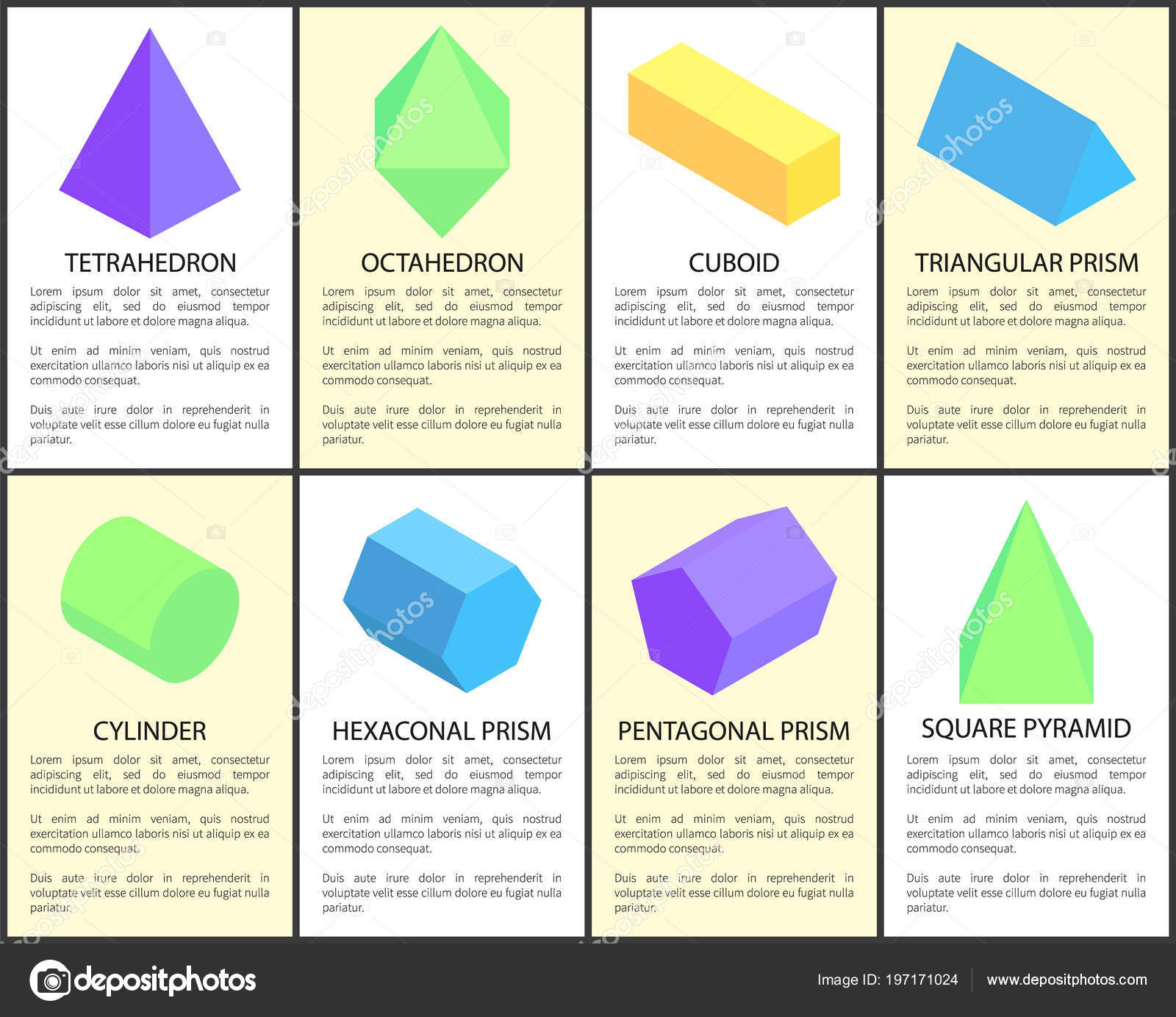 Tetraedro y octaedro, conjunto de figuras geométricas vector, gráfico ...