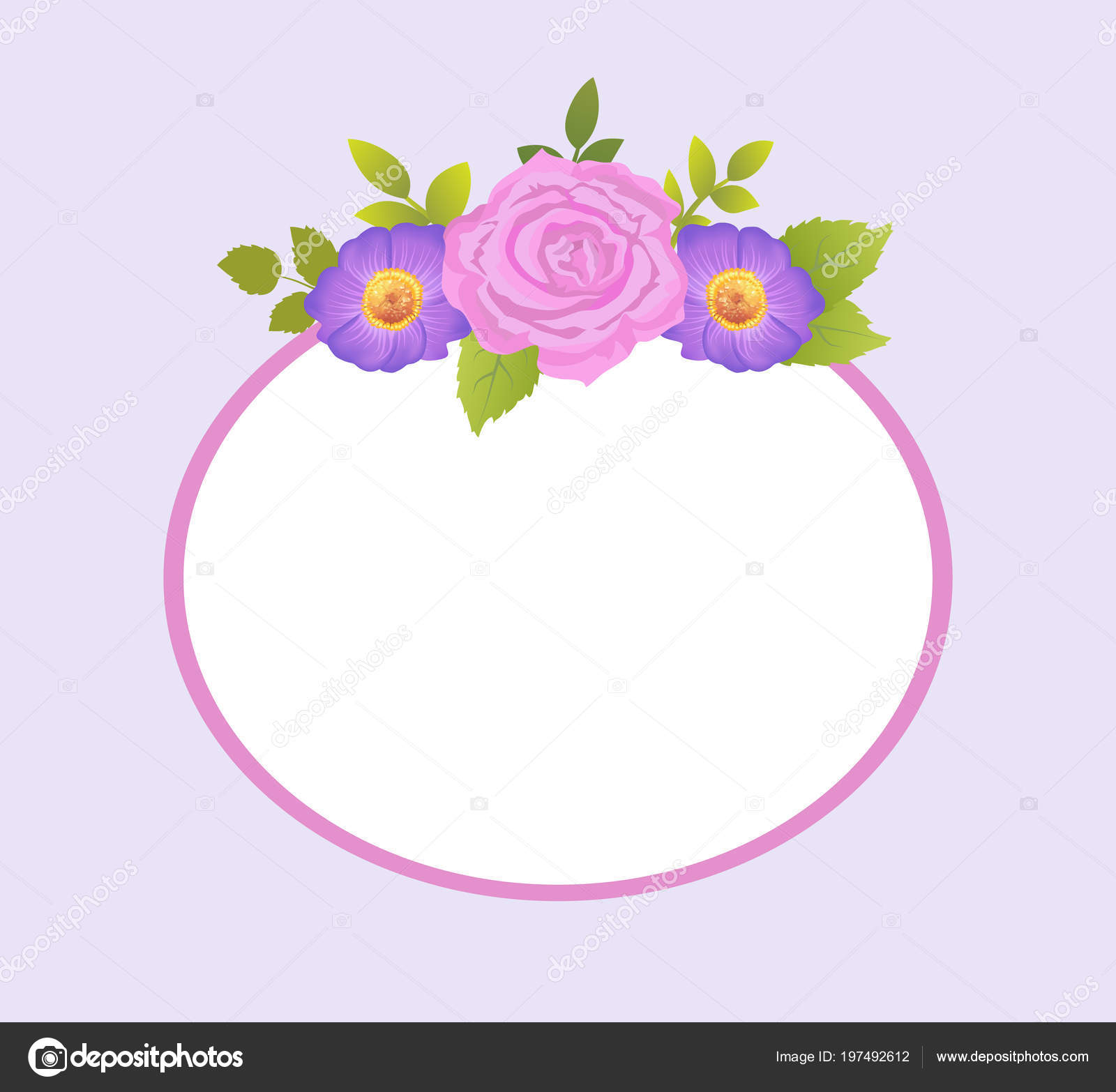 Rose and Purple Daisy Flowers Photo Frame Greeting Stock Vector by ...